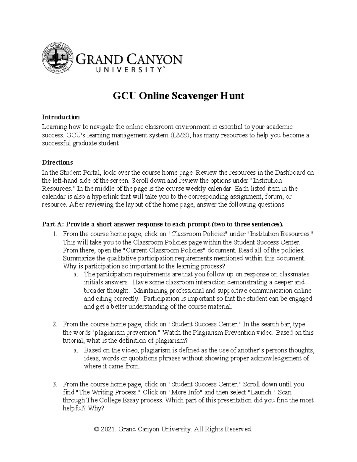 Online Scavenger Hunt - GCU Online Scavenger Hunt Introduction Learning ...
