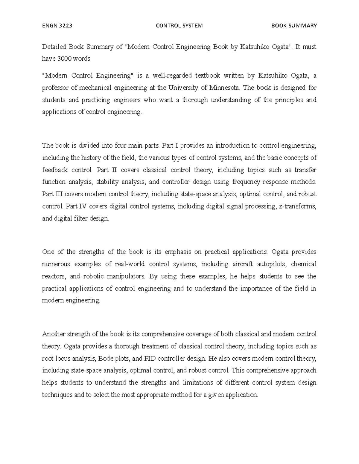 Detailed Book Summary of Modern Control Engineering - It must have 3000 ...