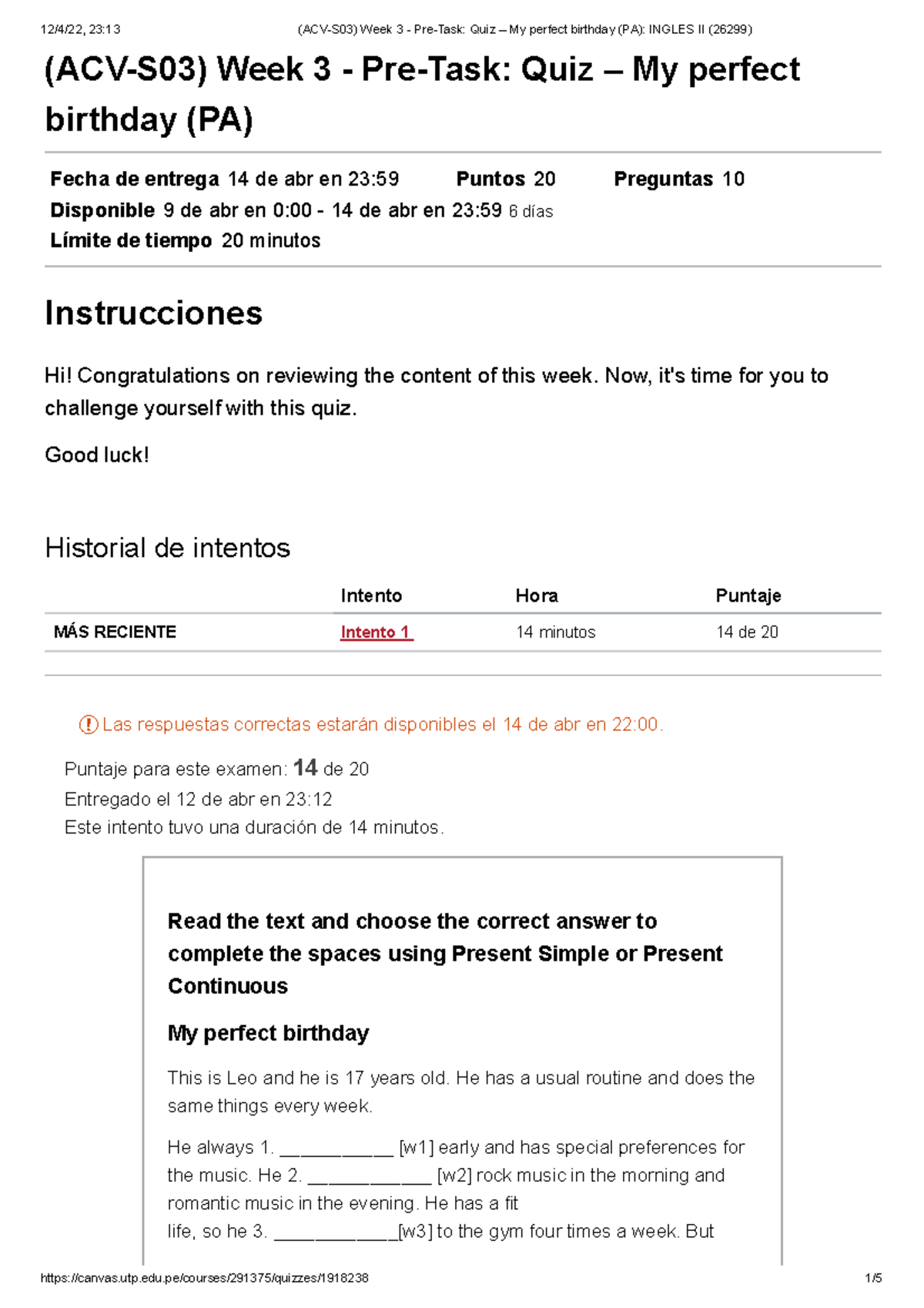 (ACV-S03) Week 3 - Pre-Task Quiz – My perfect birthday (PA) Ingles II ...