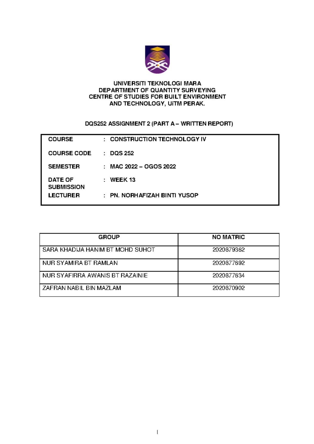 DQS254 - Assignment 2 (Report) Complete - UNIVERSITI TEKNOLOGI MARA ...