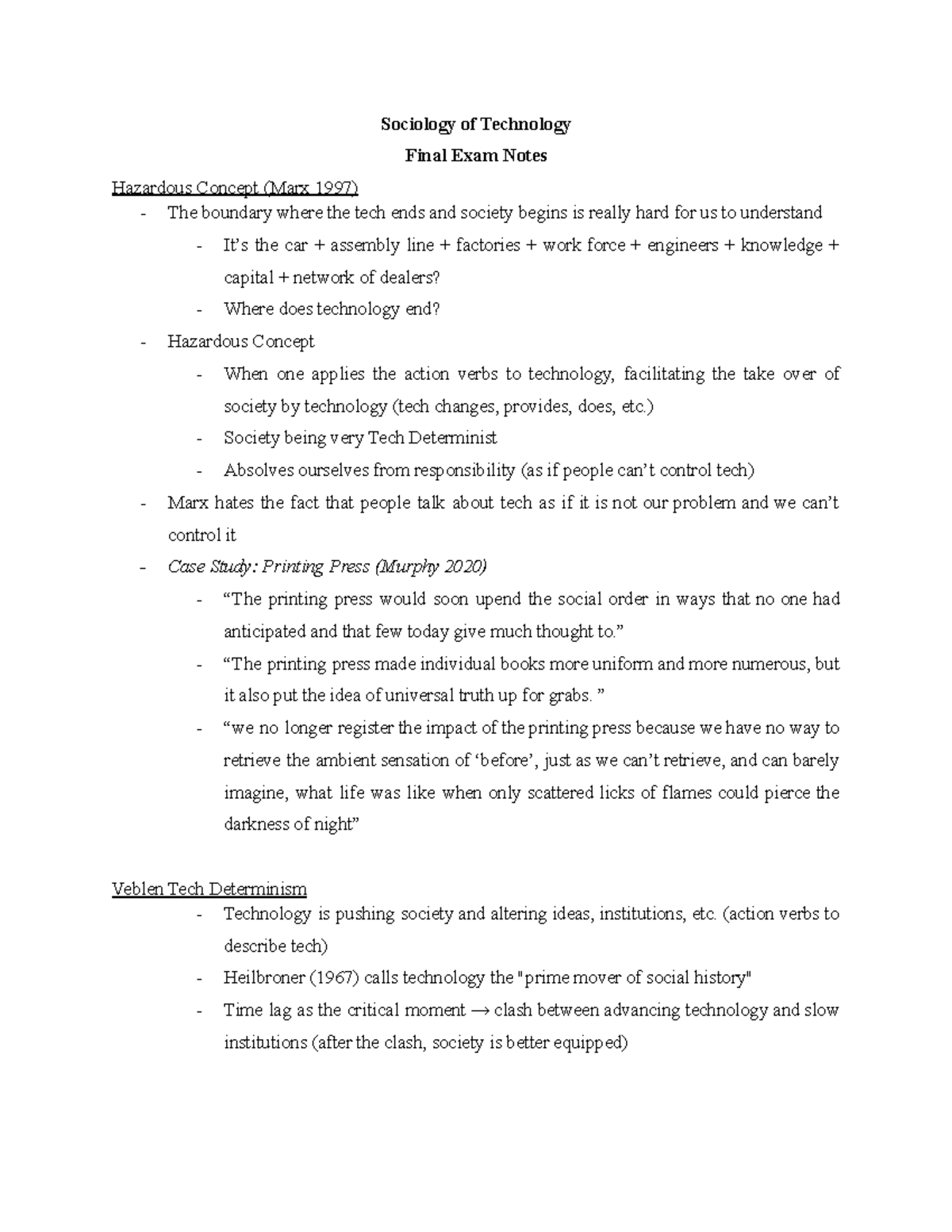 Socio Tech Final Notes - Sociology of Technology Final Exam Notes ...