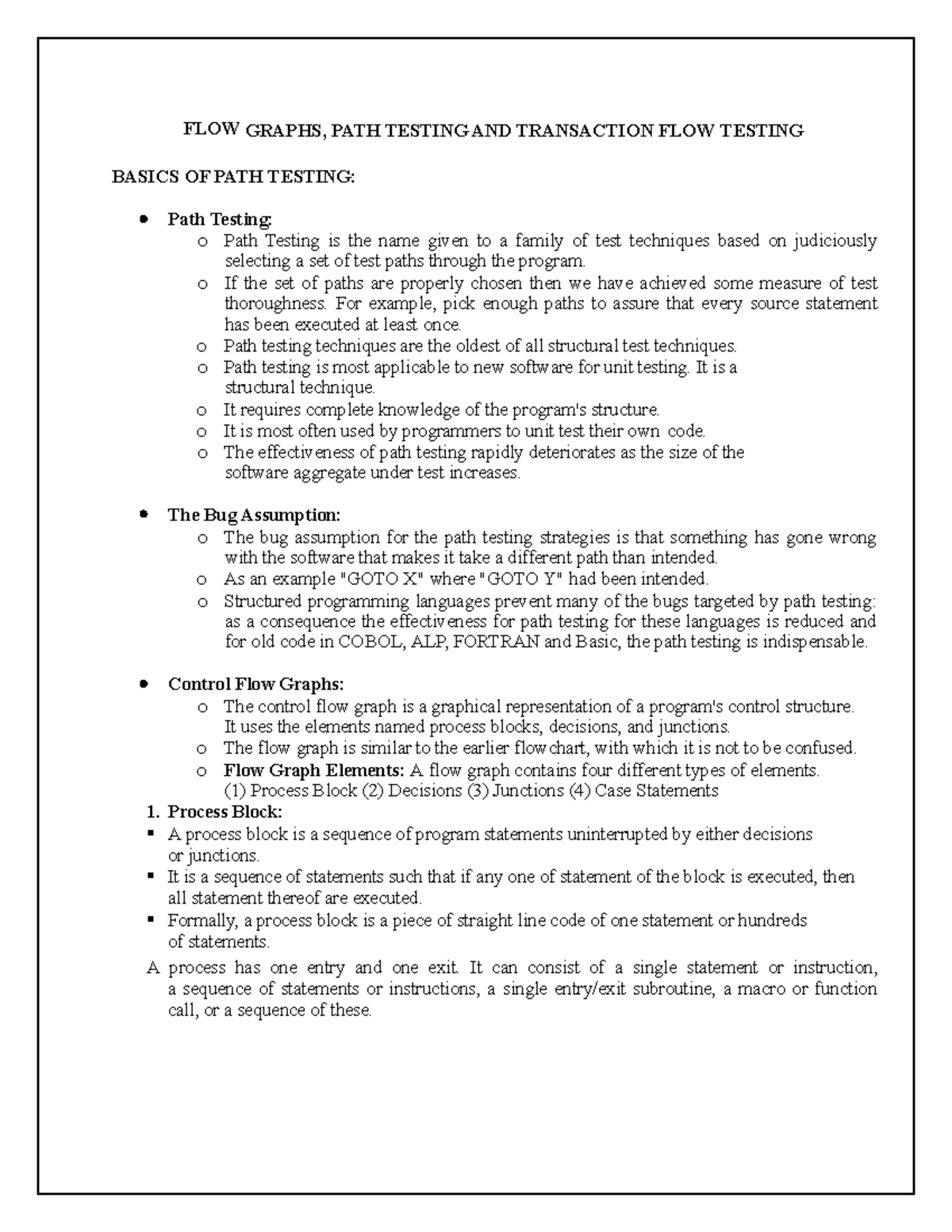 Unit-1 - lecture notes - FLOW GRAPHS, PATH TESTING AND TRANSACTION FLOW ...