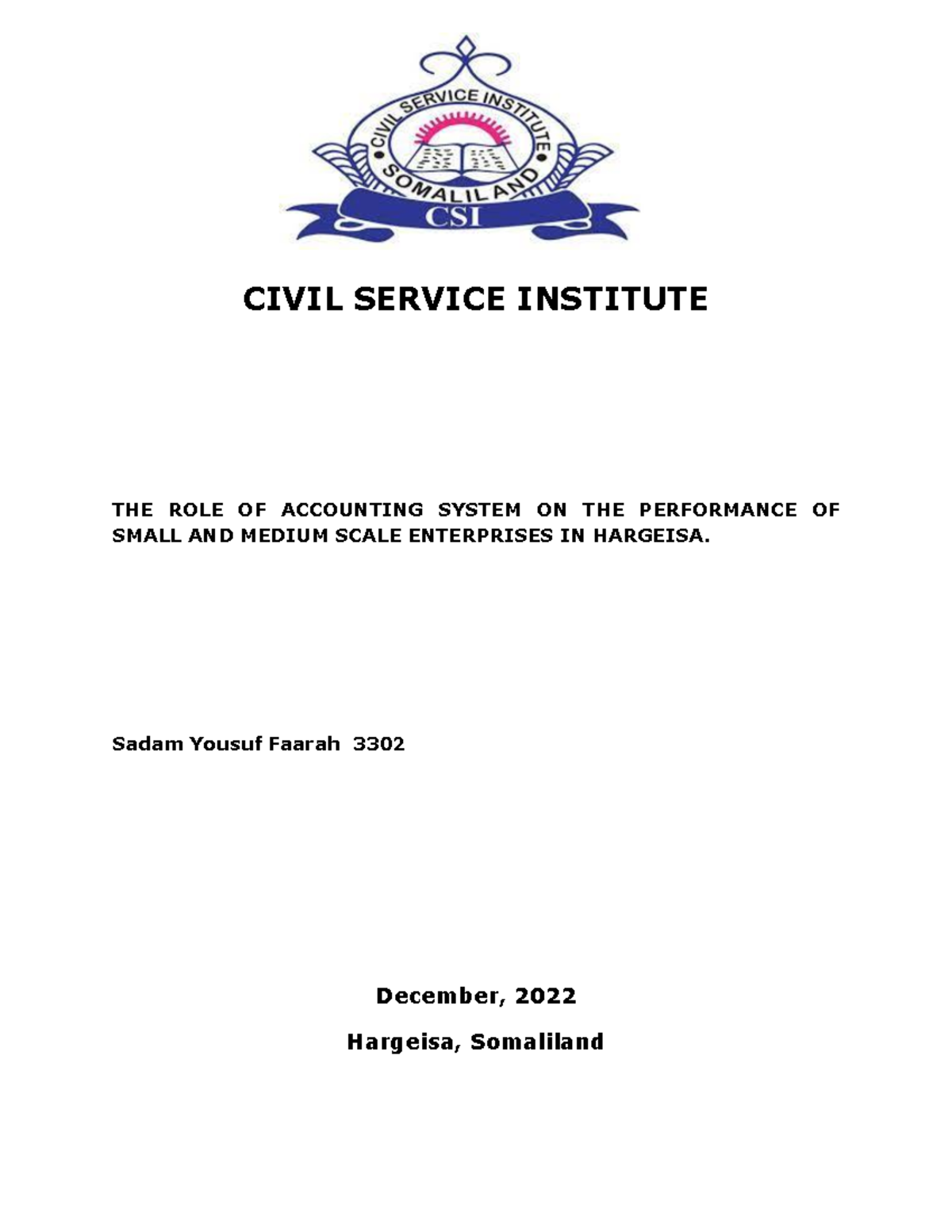 Research Project - CIVIL SERVICE INSTITUTE THE ROLE OF ACCOUNTING ...