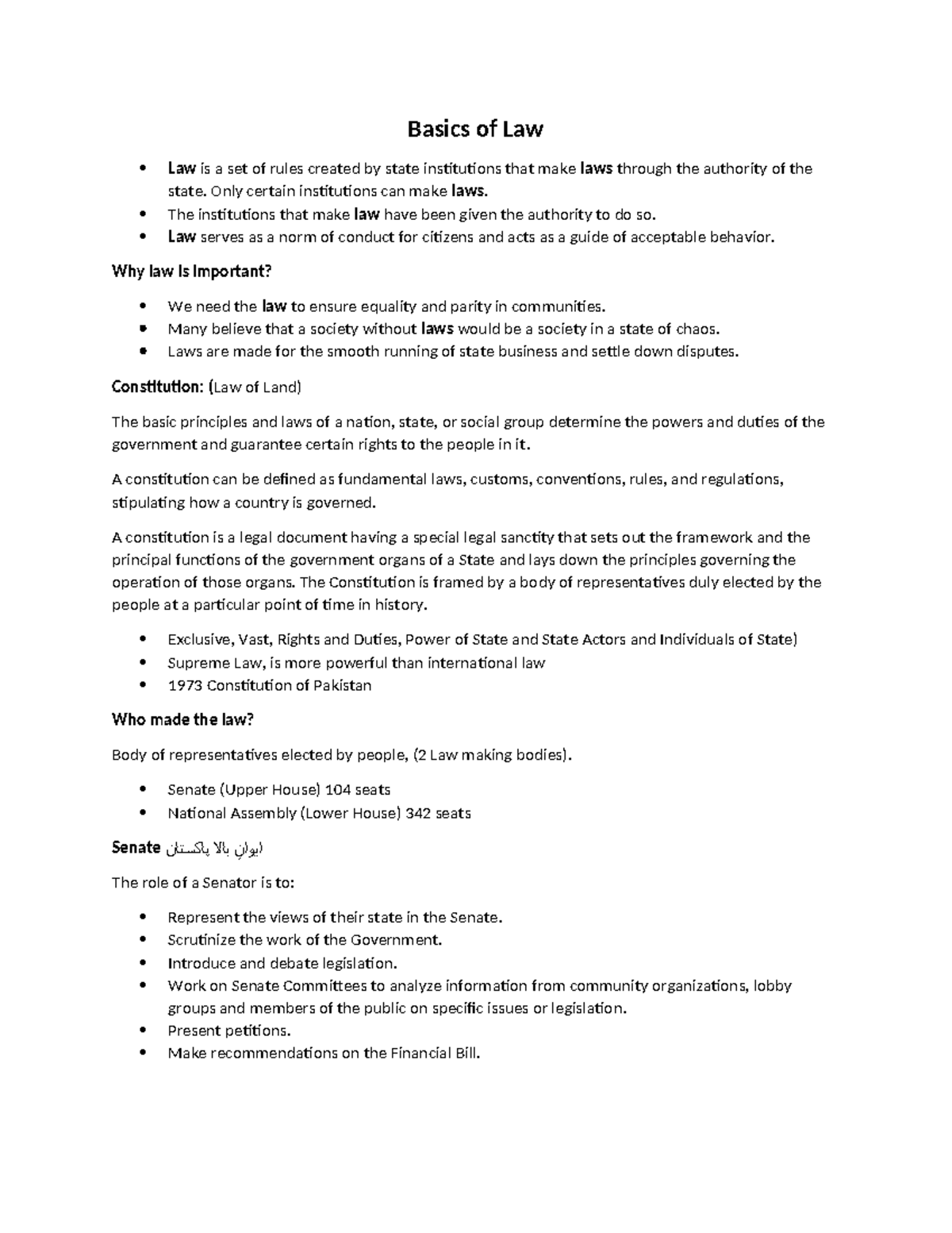 Basics of Law - Business Law notes for BBA. - Basics of Law Law is a ...