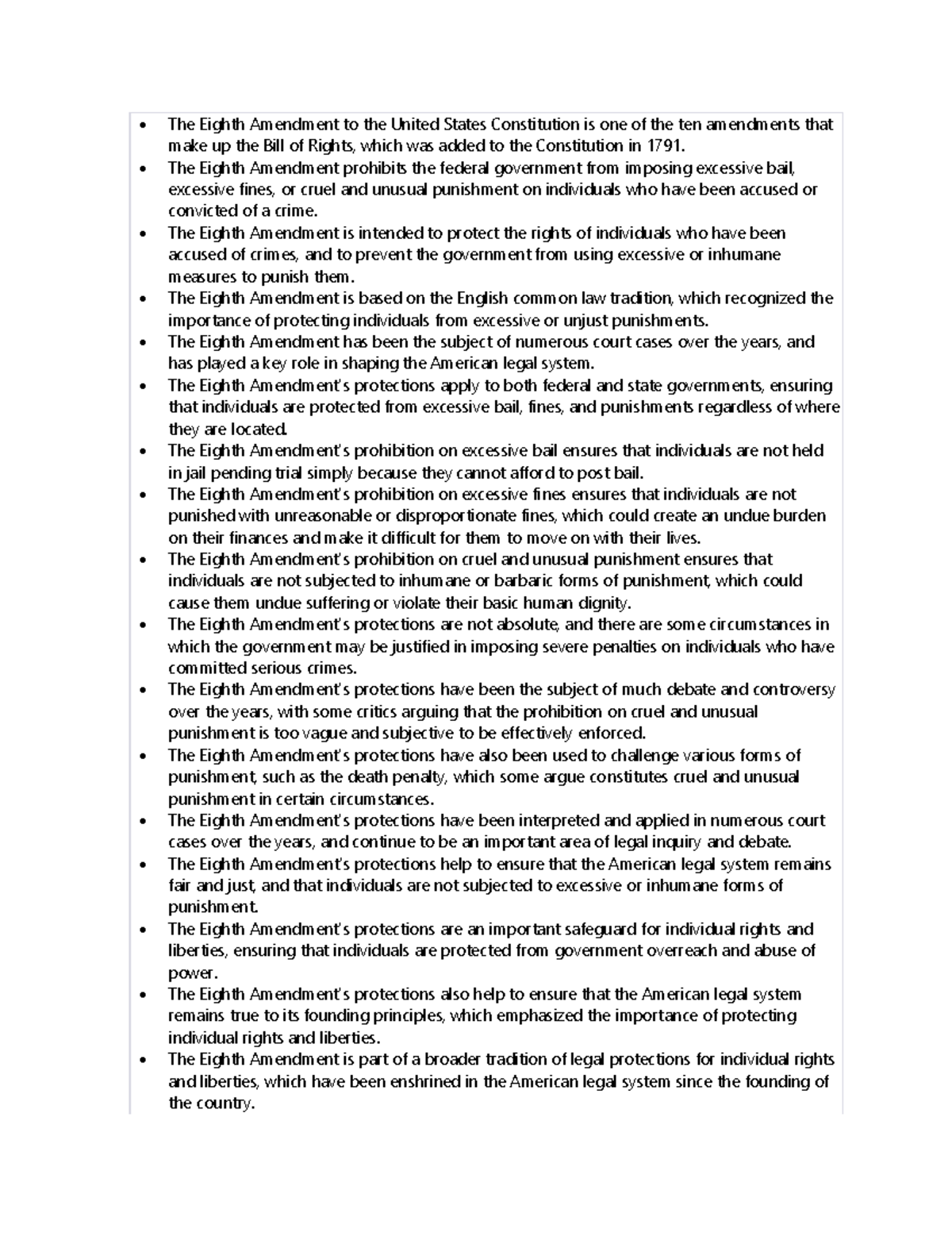 8th amendment - Notes - • The Eighth Amendment to the United States ...