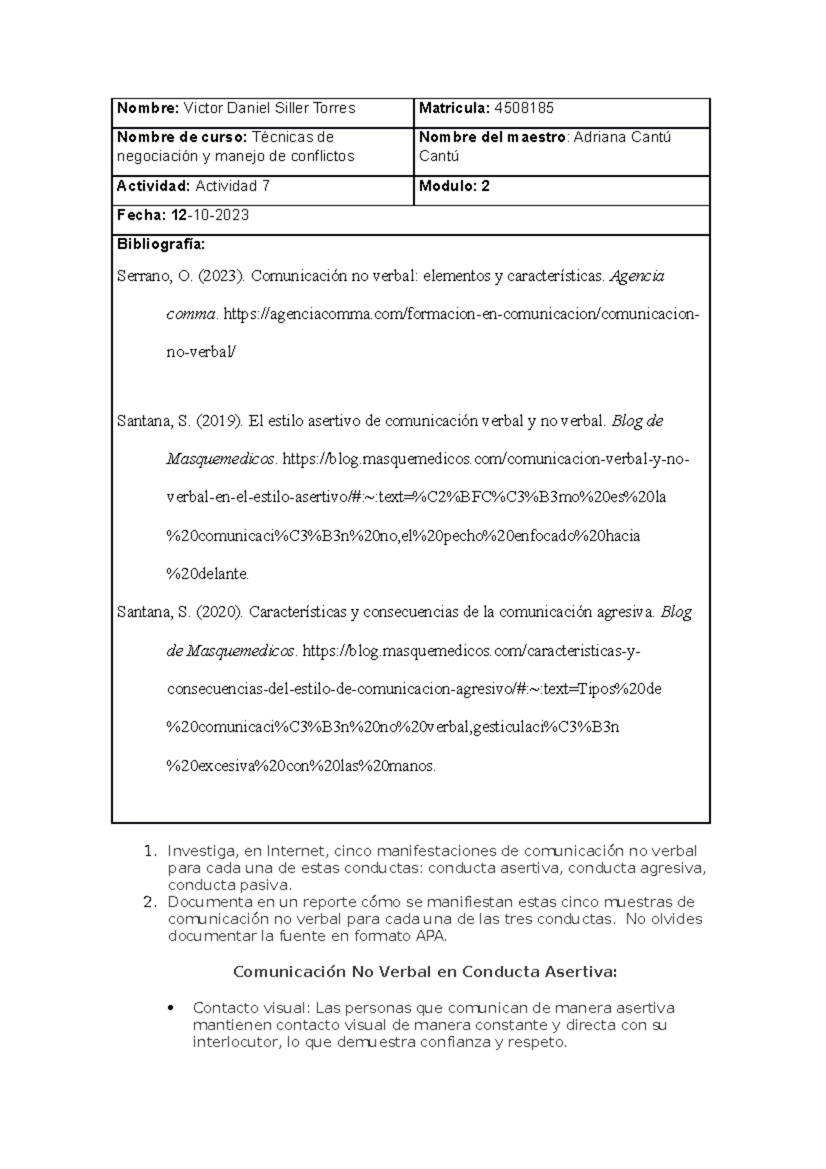 Tecnicas de negociacion Actividad 7 - Nombre: Victor Daniel Siller ...