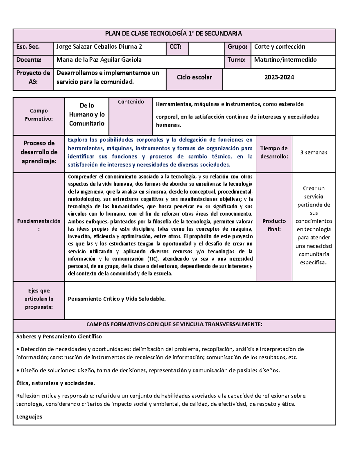 Plan de clase Marypaz - nada - PLAN DE CLASE TECNOLOGÍA 1° DE ...