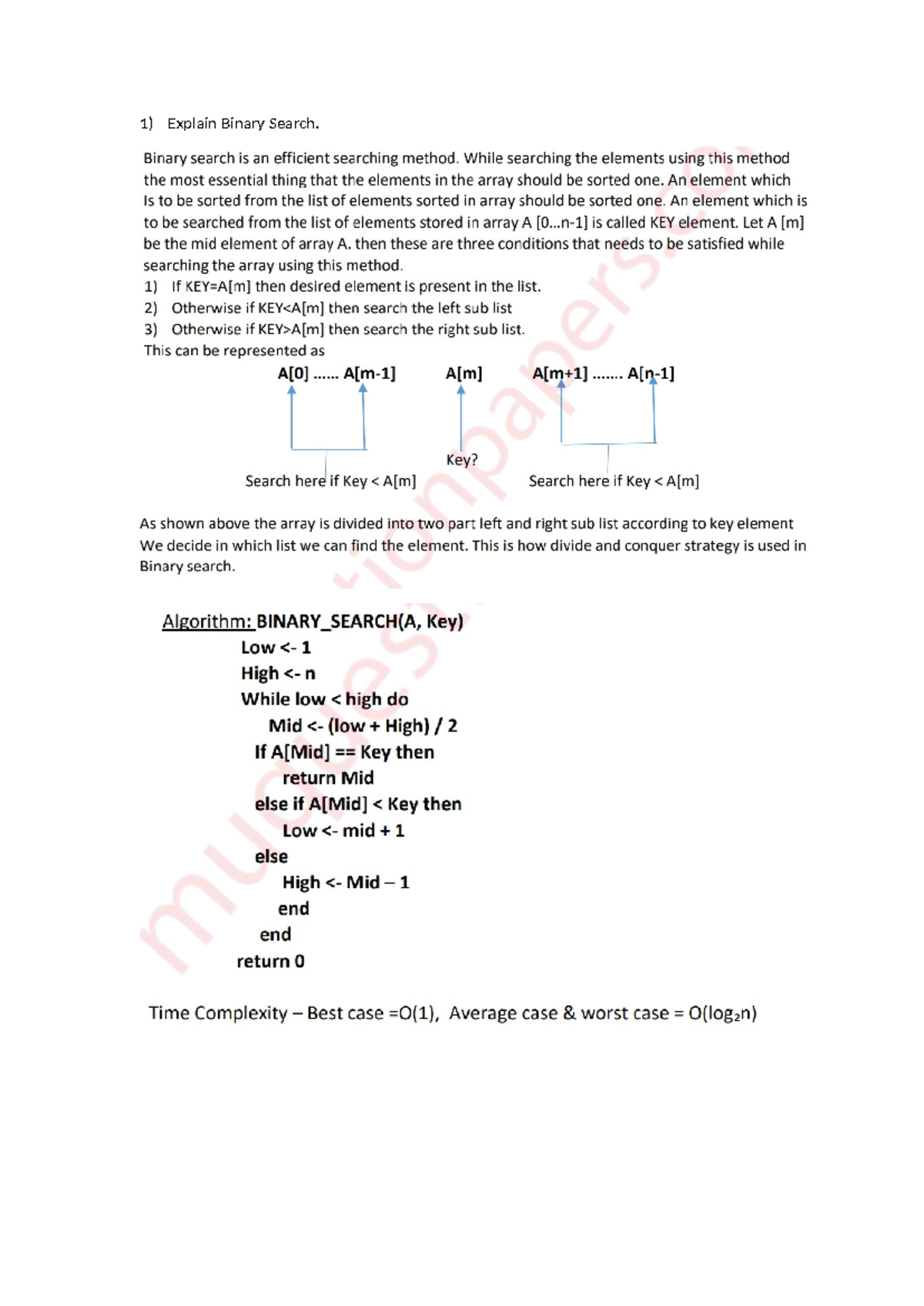 Final Sem Notes - 1) Explain Binary Search. 2) Explain Merge Sort ...