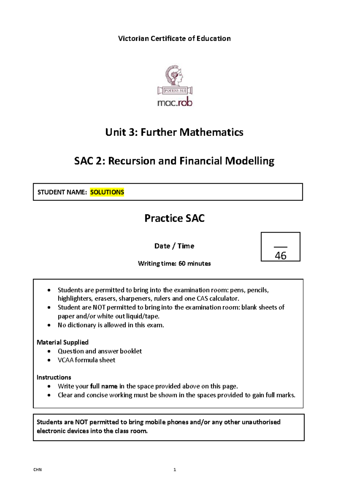 Sac2pracsol - csa - Victorian Certificate of Education Unit 3: Further ...