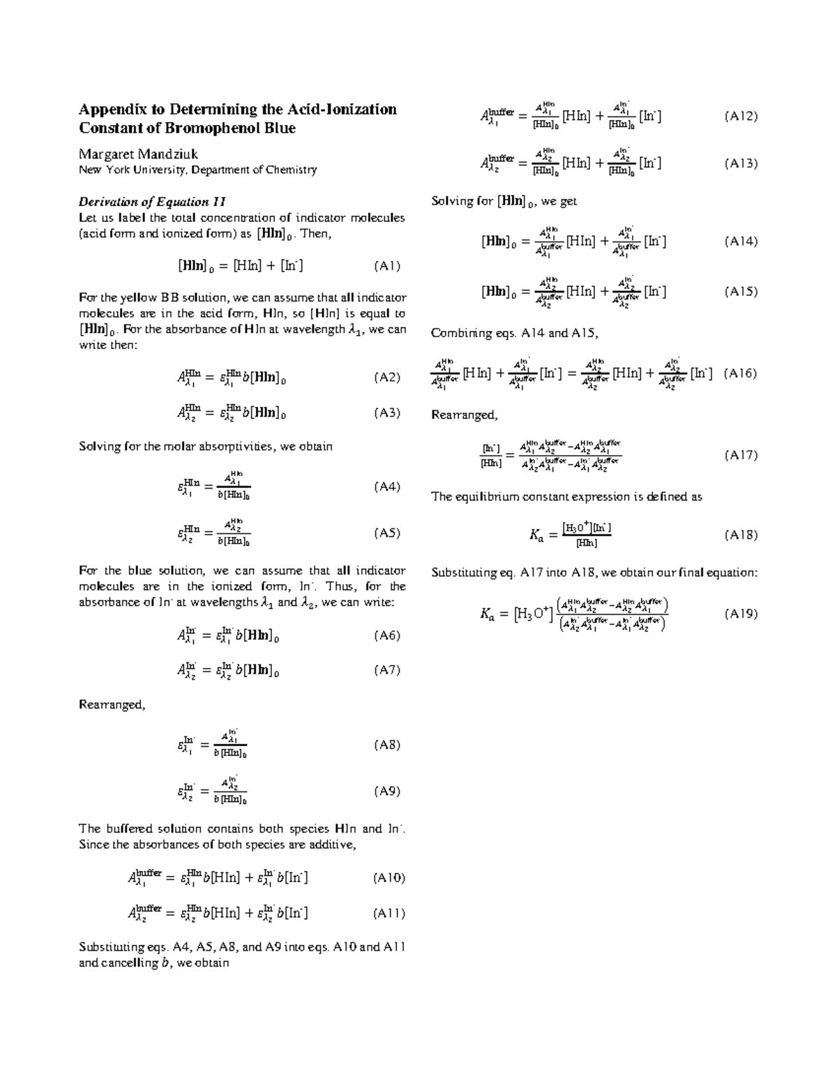 Appendix for Bromophenol Blue Lab - Appendix to Determining the Acid ...