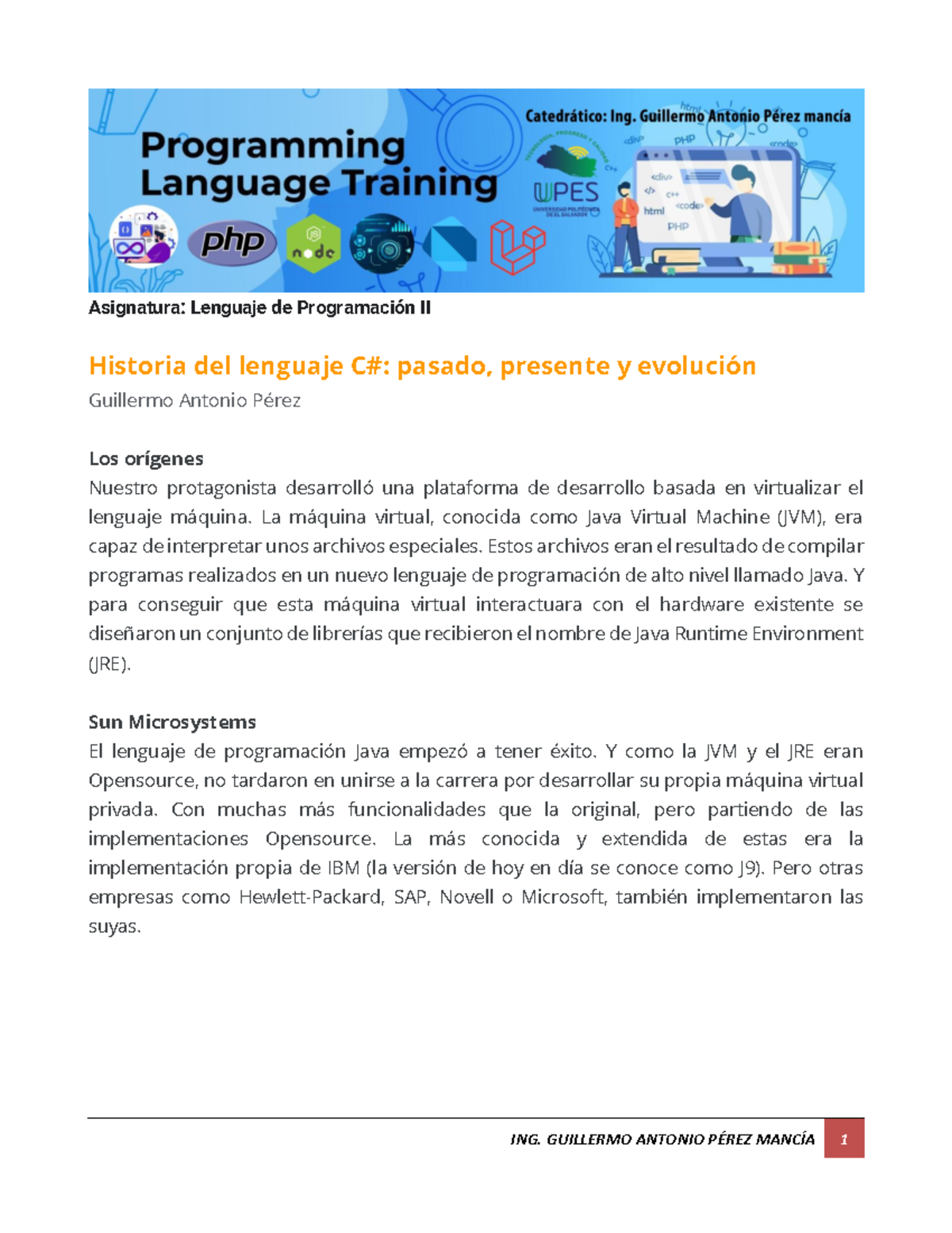 01 -Historia de C# e Instalación de Software - Asignatura: Lenguaje de ...