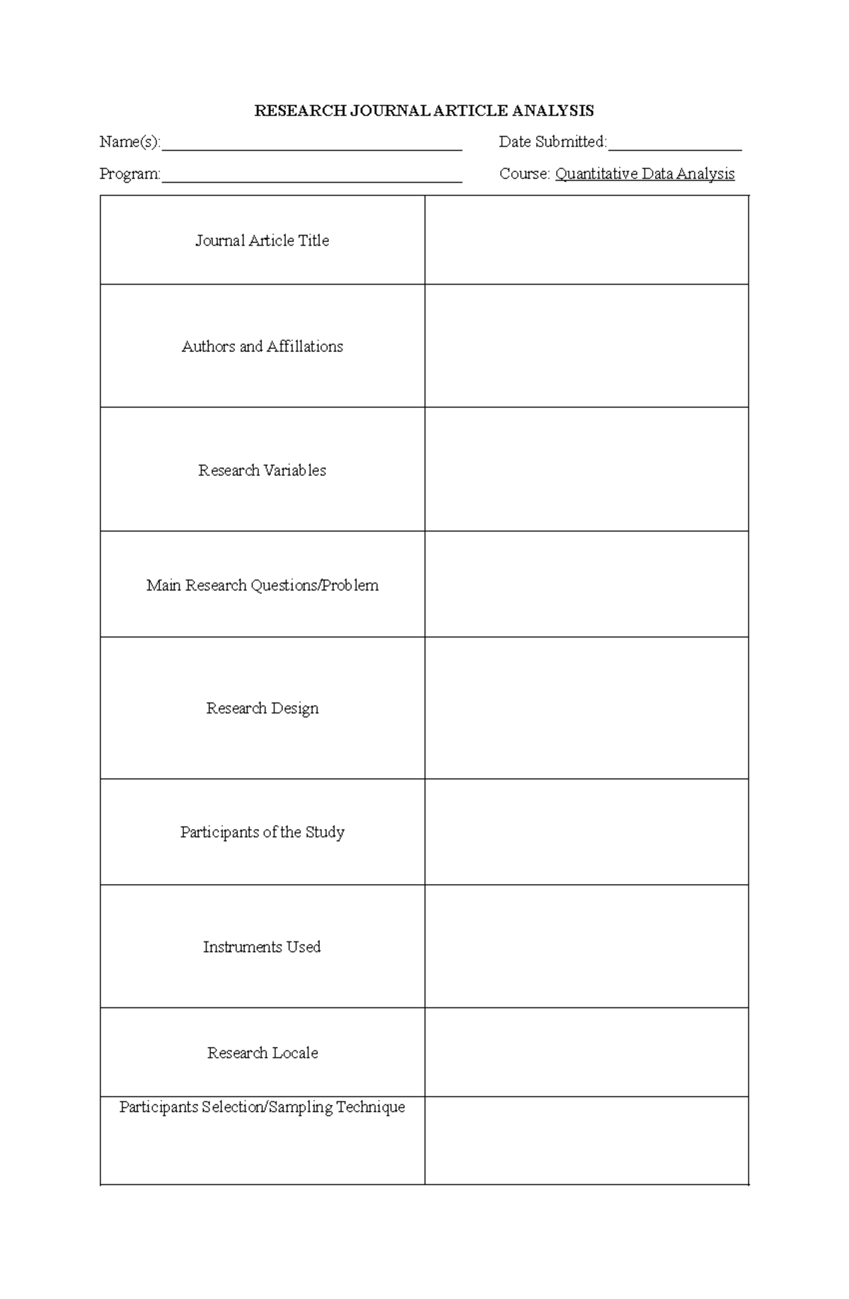 Research Journal Article Analysis - Natural Sciences - RESEARCH JOURNAL ...