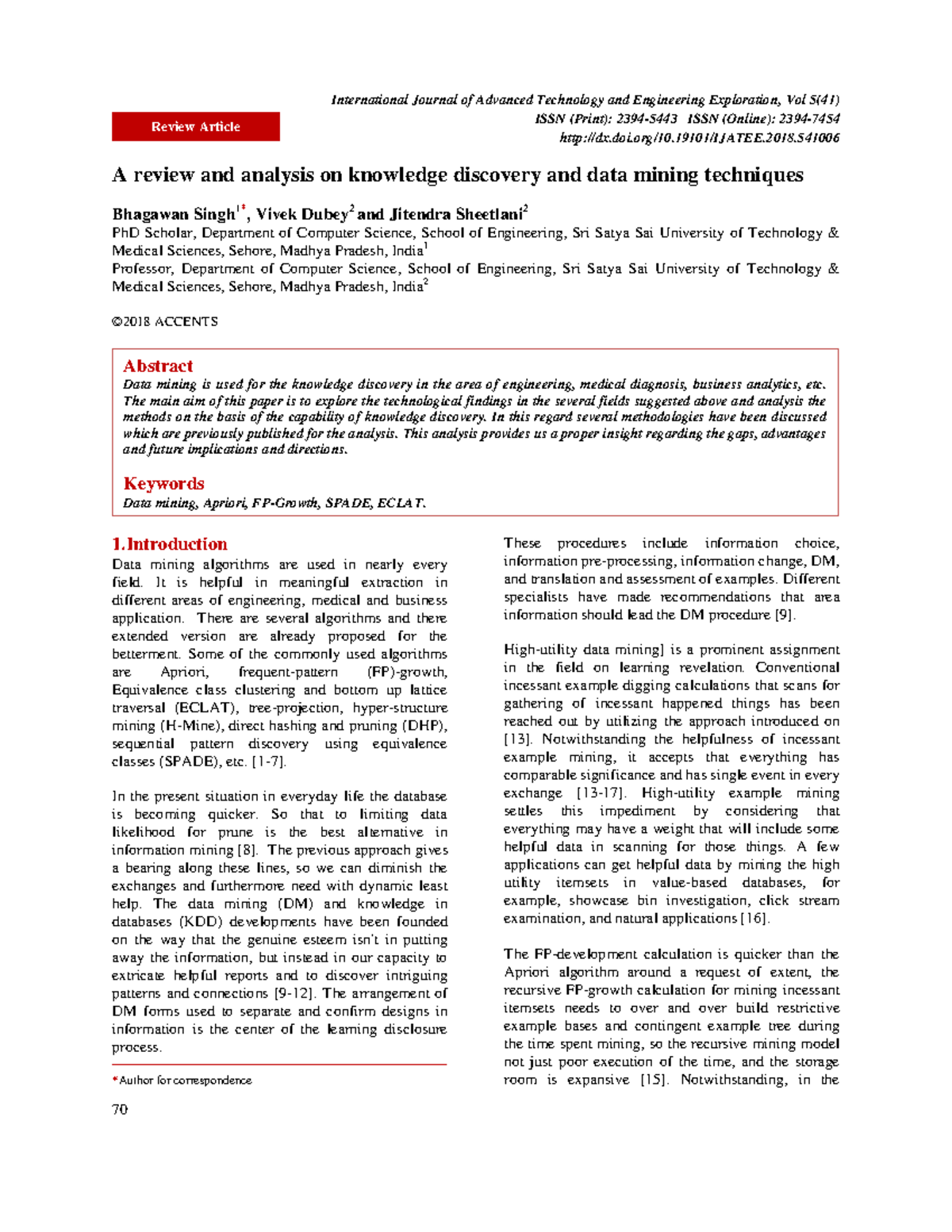 [2018 ][][][A review and analysis on knowledge discovery and data mining techniques]-1 - ISSN ...