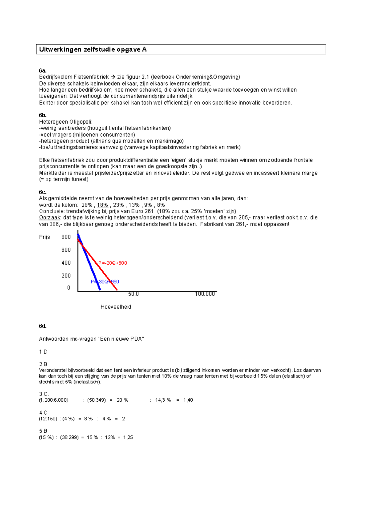 Uitwerking zelfstudieopgaven - Uitwerkingen zelfstudie opgave A 6a ...