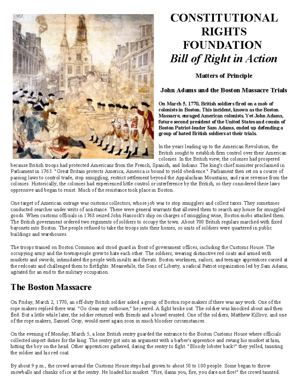 BIA - John Adams and the Boston Massacre Trial - CONSTITUTIONAL RIGHTS ...