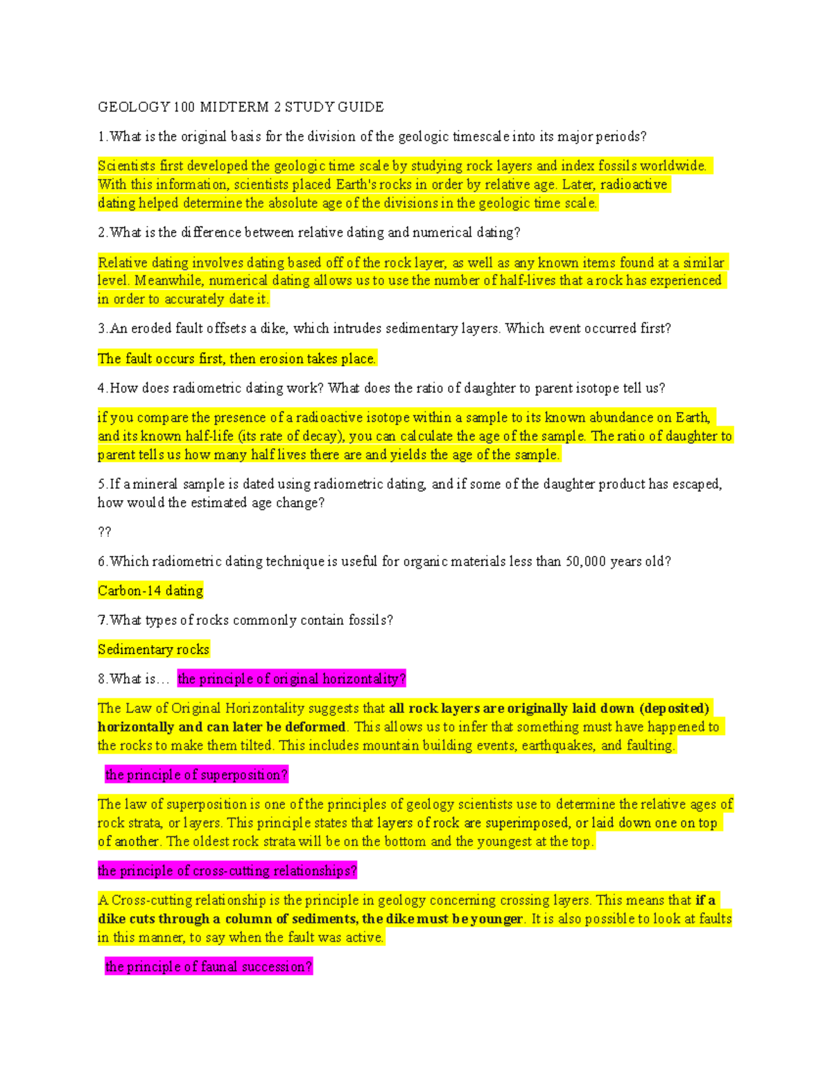 GEO Midterm 2 Guide - GEOLOGY 100 MIDTERM 2 STUDY GUIDE 1 is the ...