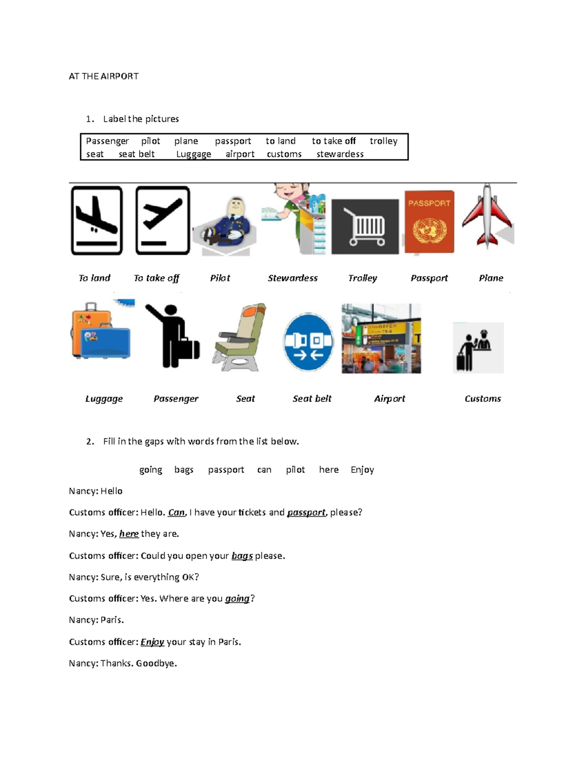 At the Airport Worksheet 5 - AT THE AIRPORT Label the pictures ...