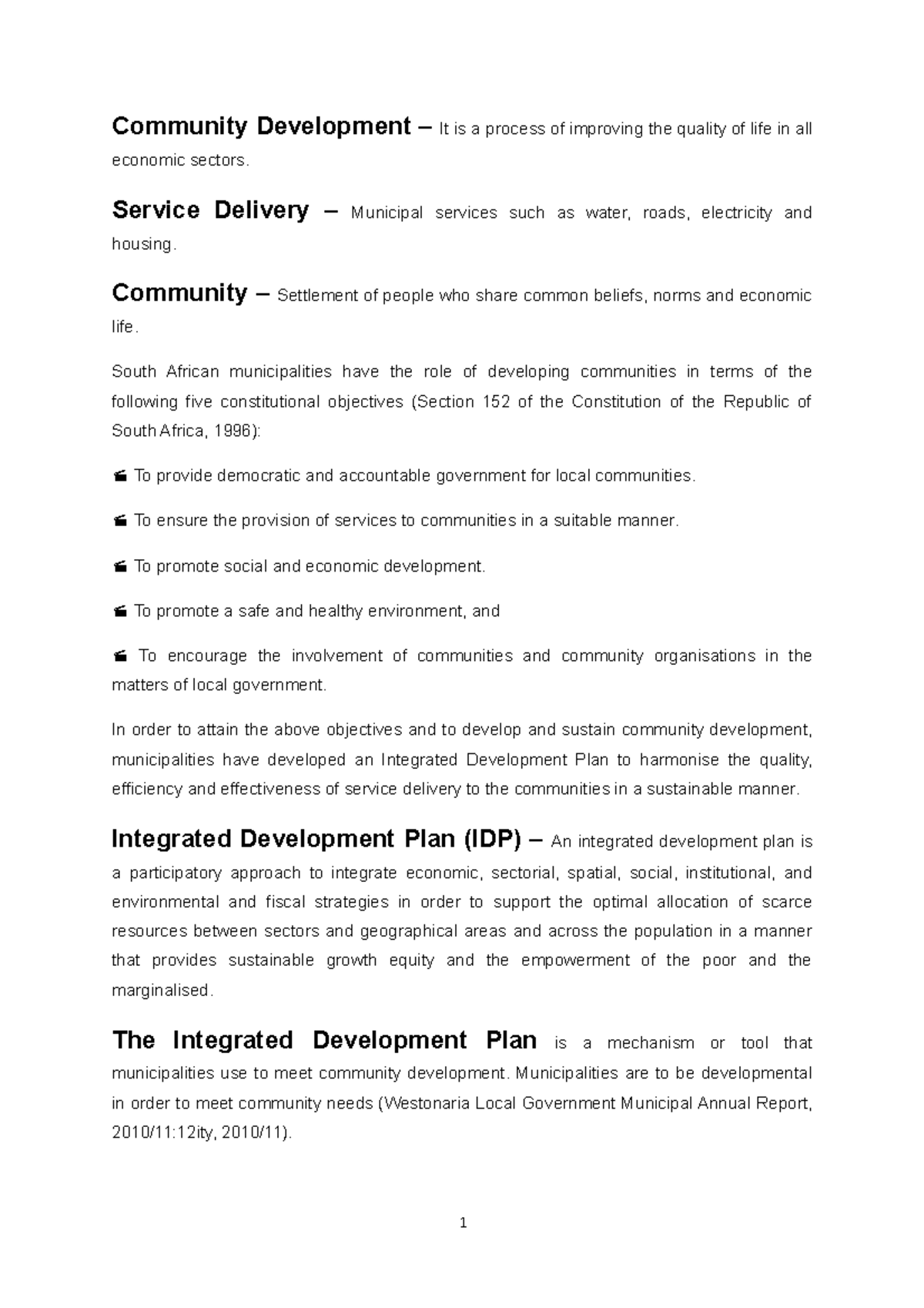 Integrated Development Plans - Community Development – It is a process ...