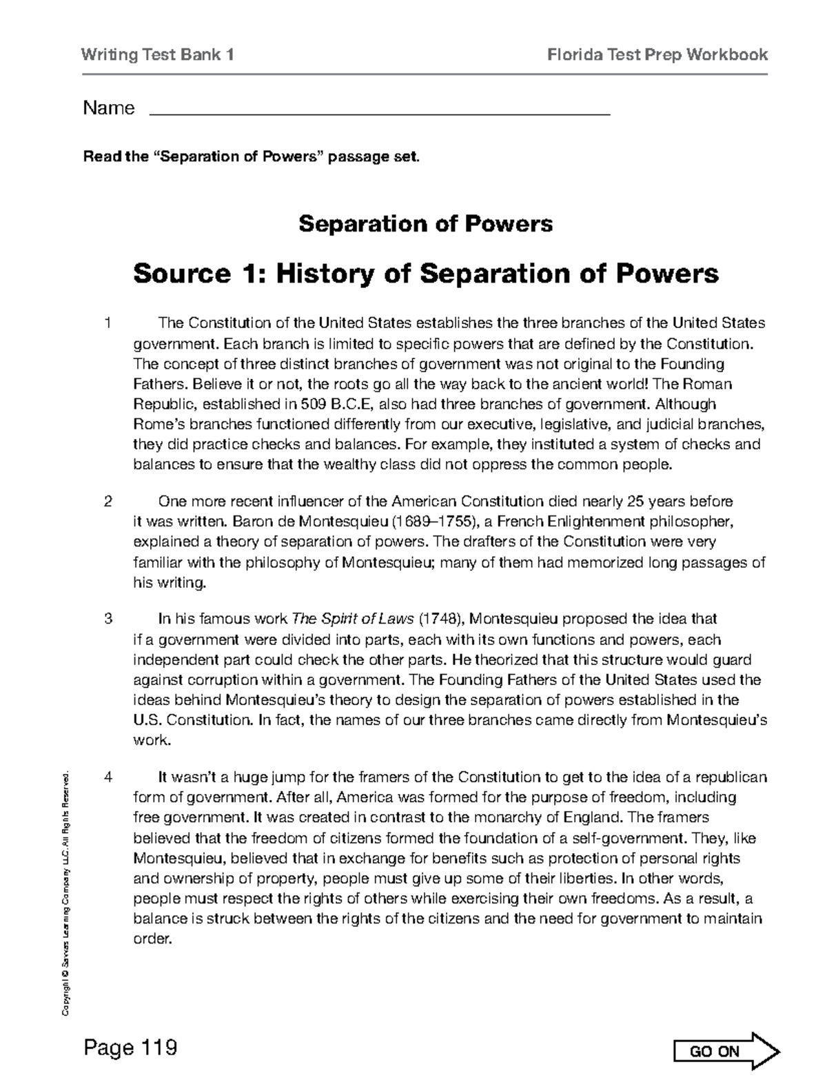 Branches of Government Informational Essay - Name Writing Test Bank 1 ...