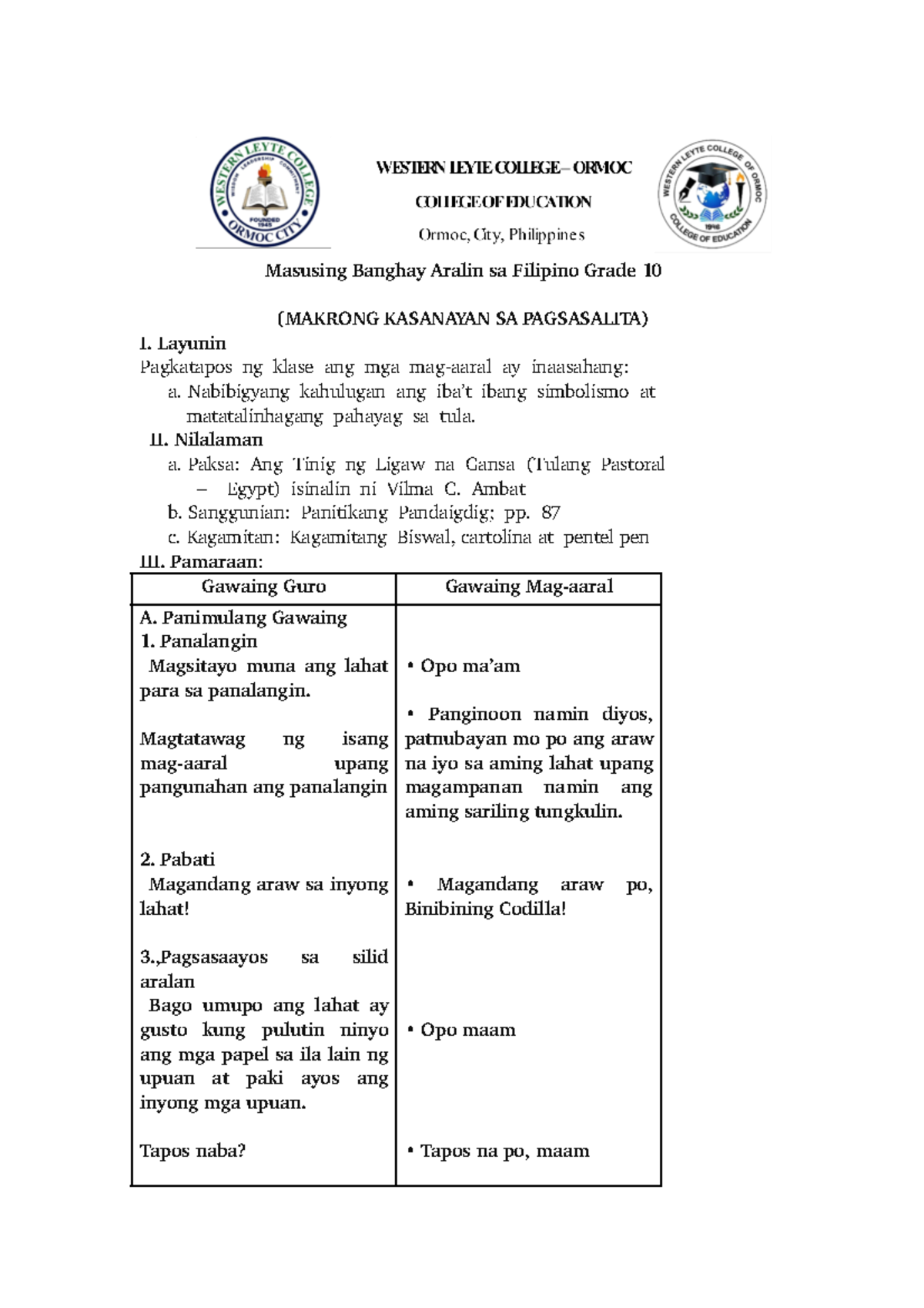 Lesson-plan-pagsasalita - Masusing Banghay Aralin sa Filipino Grade 10 ...