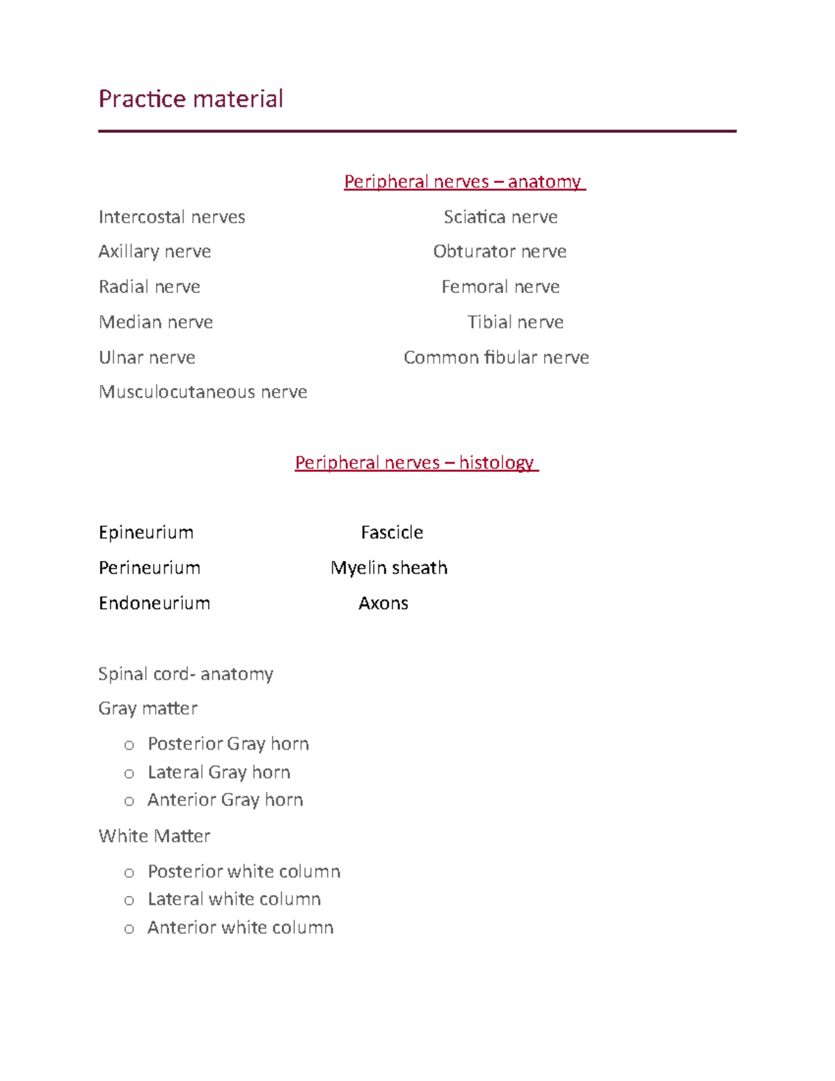 Practice material eight copy - Practice material Peripheral nerves ...