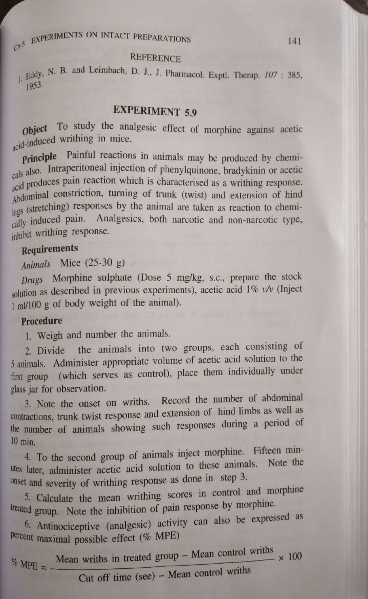 Analgesic effect of morphine against acetic acid induced writhing in ...