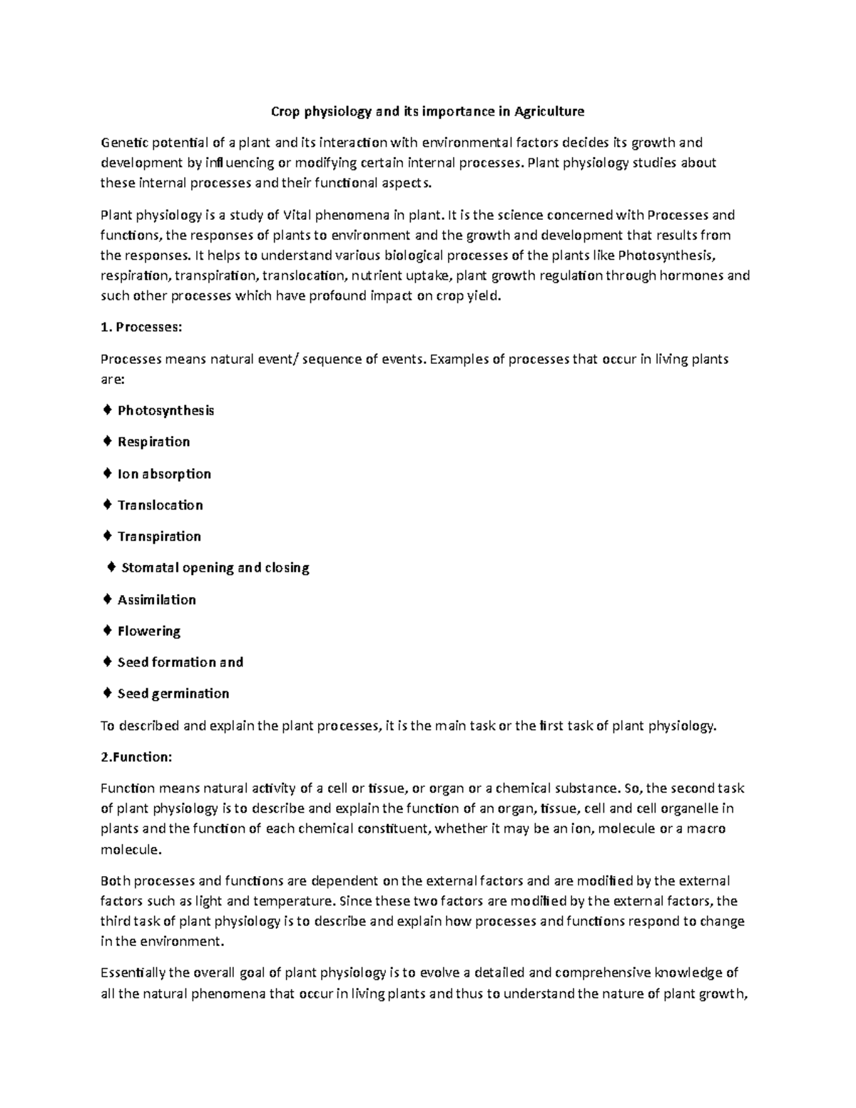 Crop physiology and its importance in Agriculture - Plant physiology ...