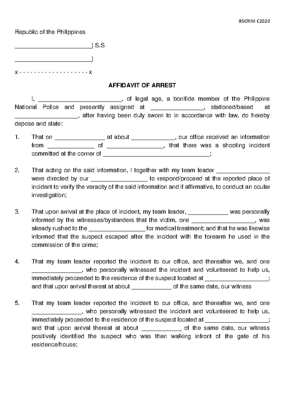 Affidavit-of-arrest - Republic of the Philippines _______________________) S - Studocu