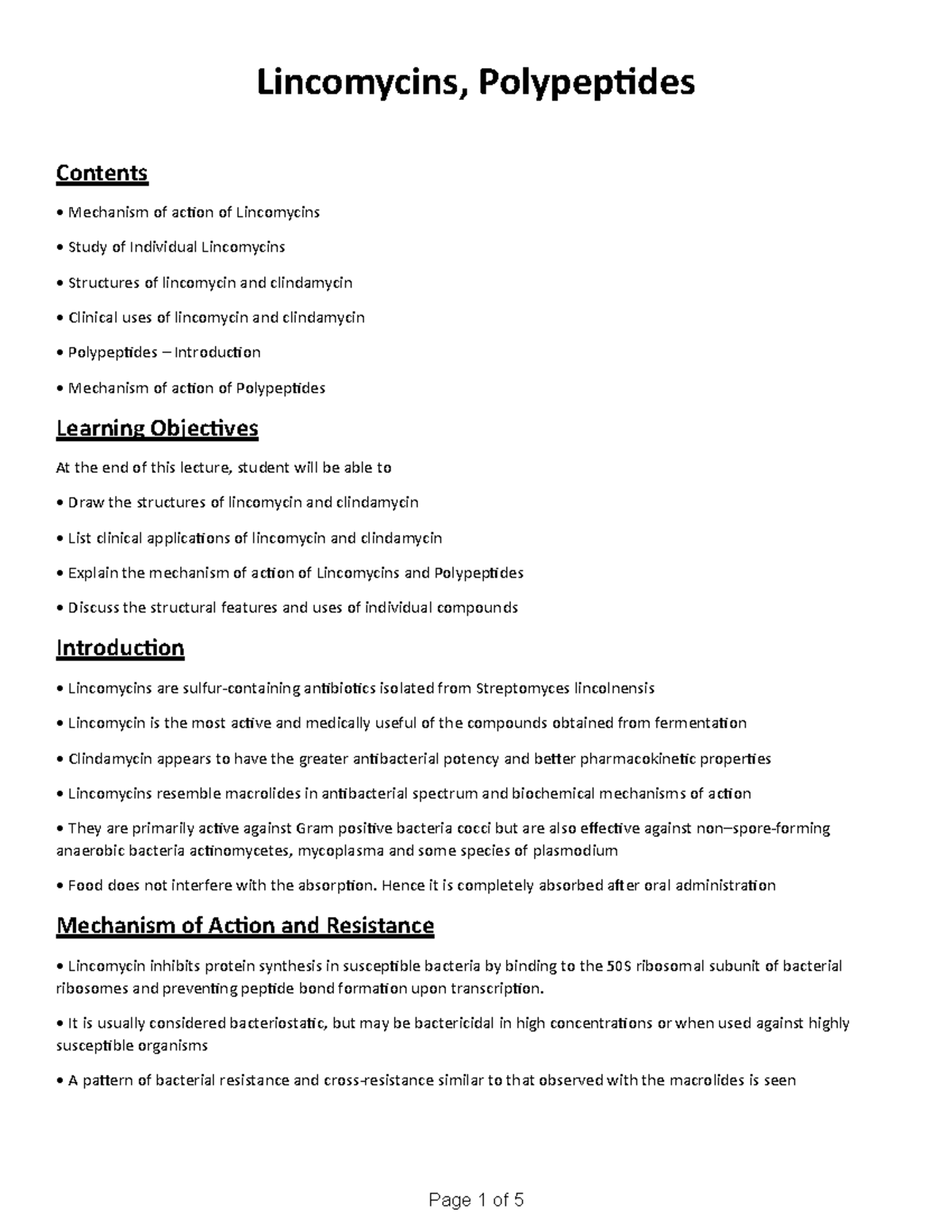 Chapter - 31 Lincomycins - Page 1 of 5 Lincomycins, Polypeptides ...