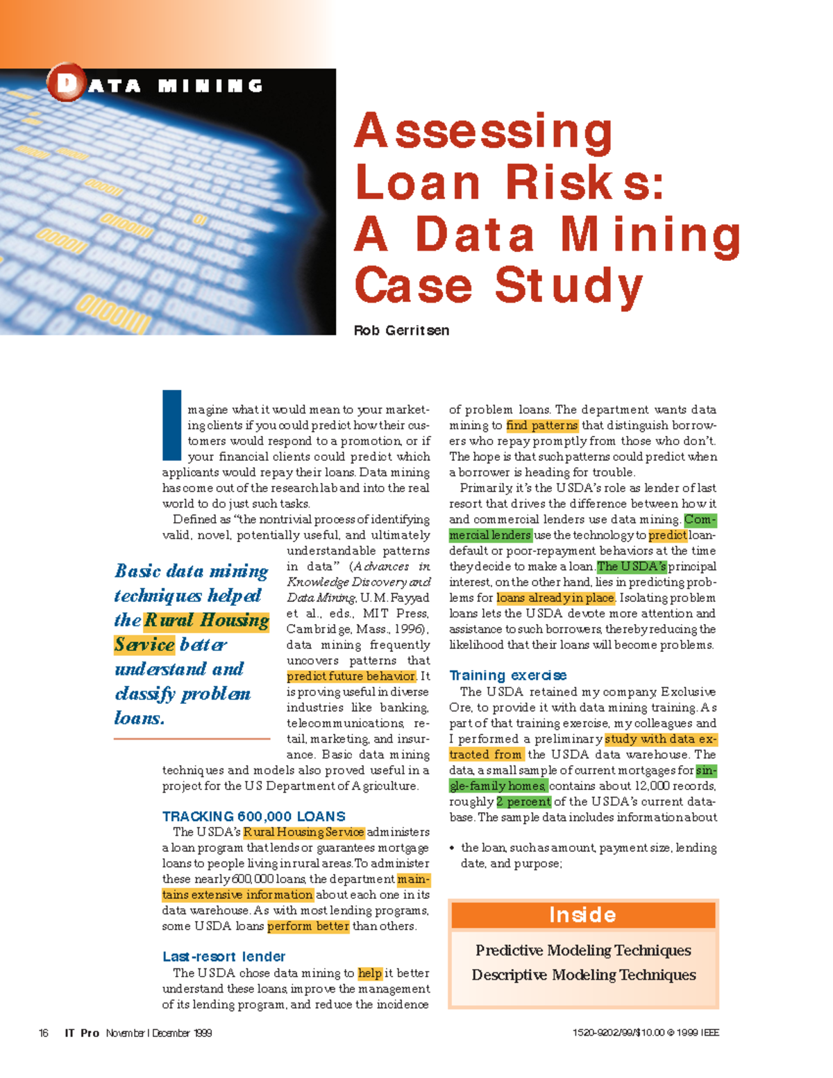 Assessing loan risks a data mining case study - 16 IT Pro November ...