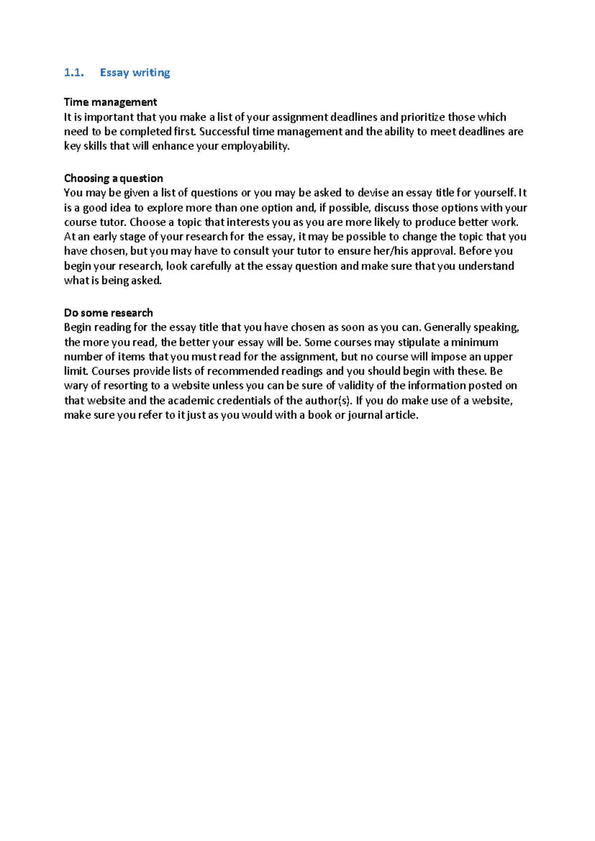 History essay writing guidance - 1. Essay writing Time management It is ...