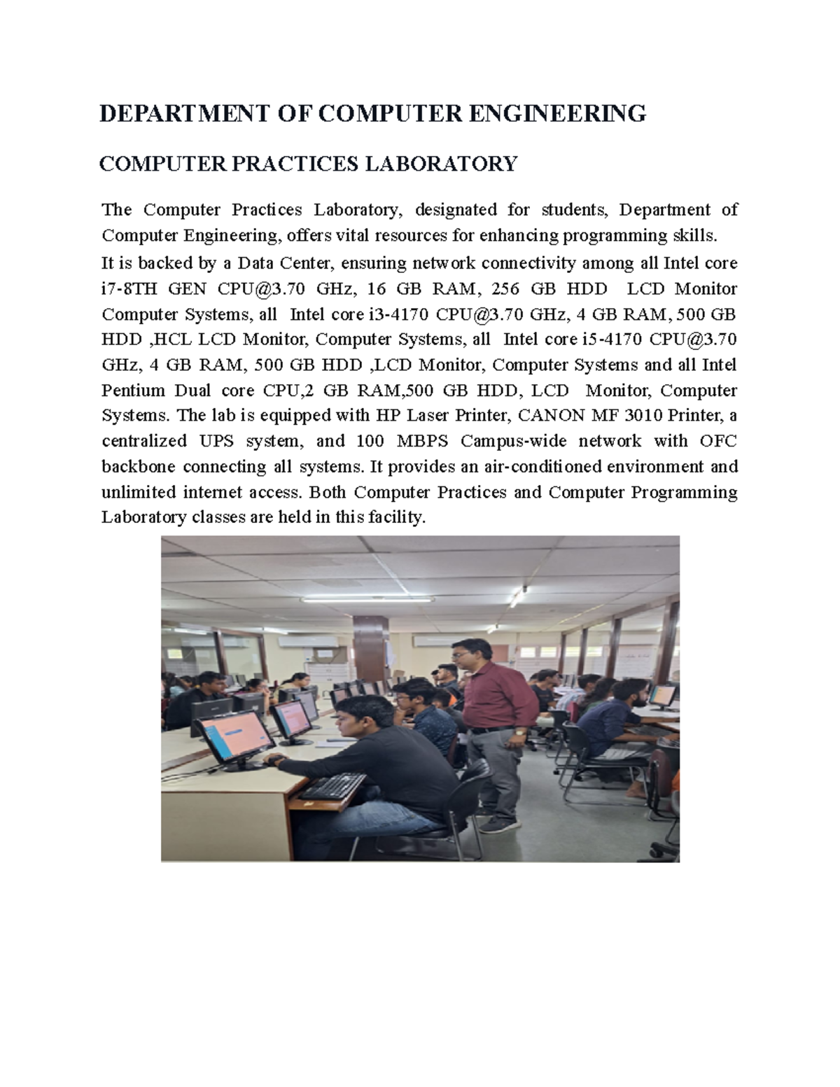 CE facilities - test - DEPARTMENT OF COMPUTER ENGINEERING COMPUTER ...
