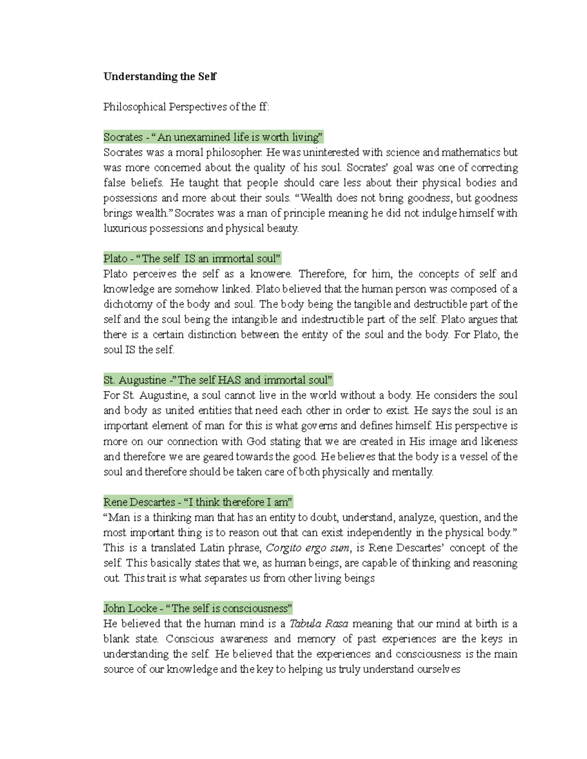 Understanding-the-Self - Understanding the Self Philosophical ...