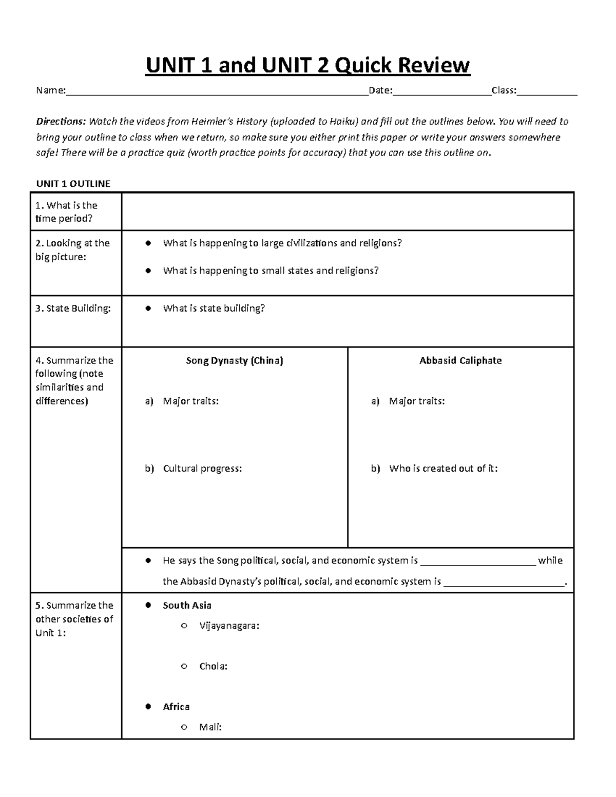 Unit 1 and 2 Review - UNIT 1 and UNIT 2 Quick Review - Studocu