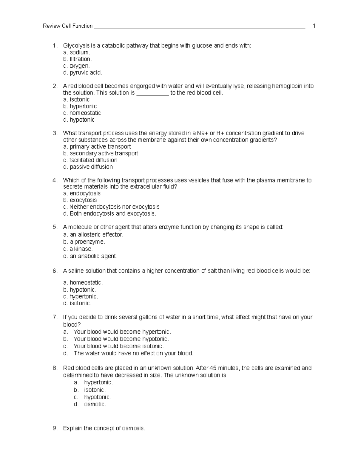 Cell Function review - bio - Review Cell Function - Studocu