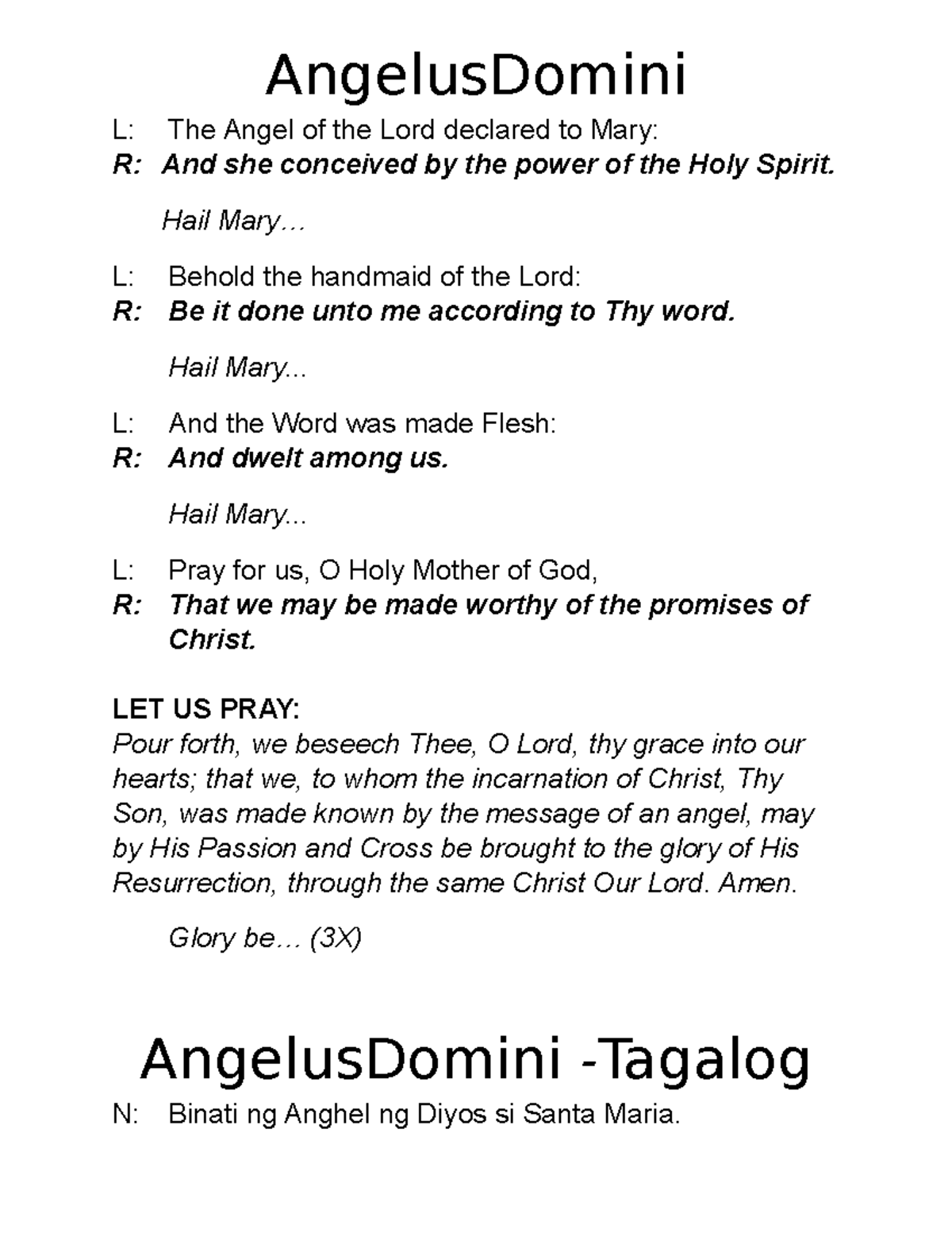 Angelus - regina coeli - prayers used in the time of easter and ...