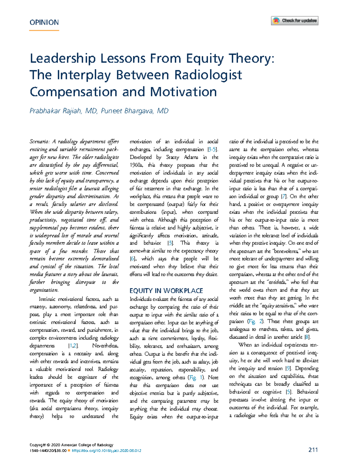 Leadership Lessons From Equity Theory The Interplay Between Radiologist ...