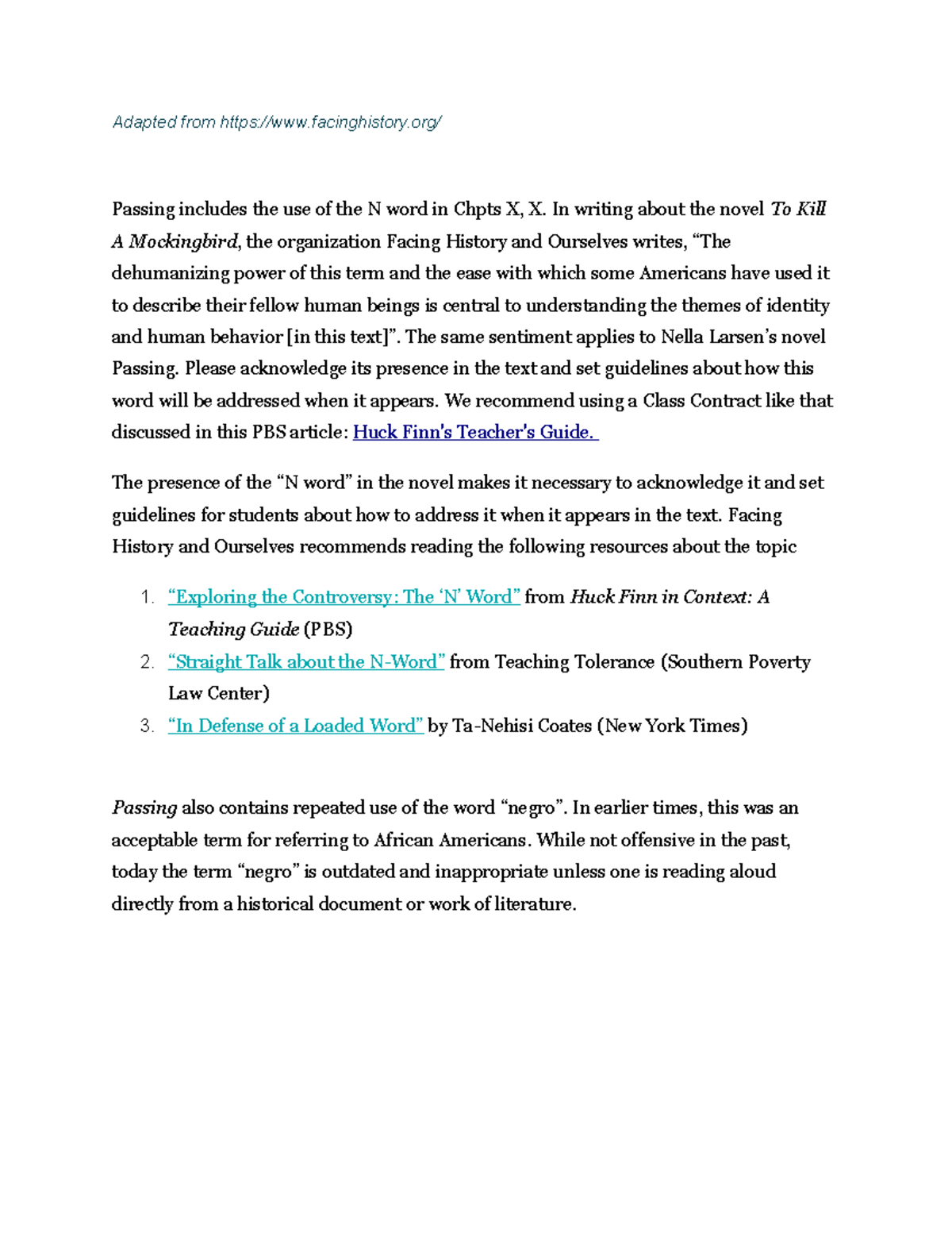 Dehumanizing Language in Passing - Adapted from facinghistory/ Passing ...