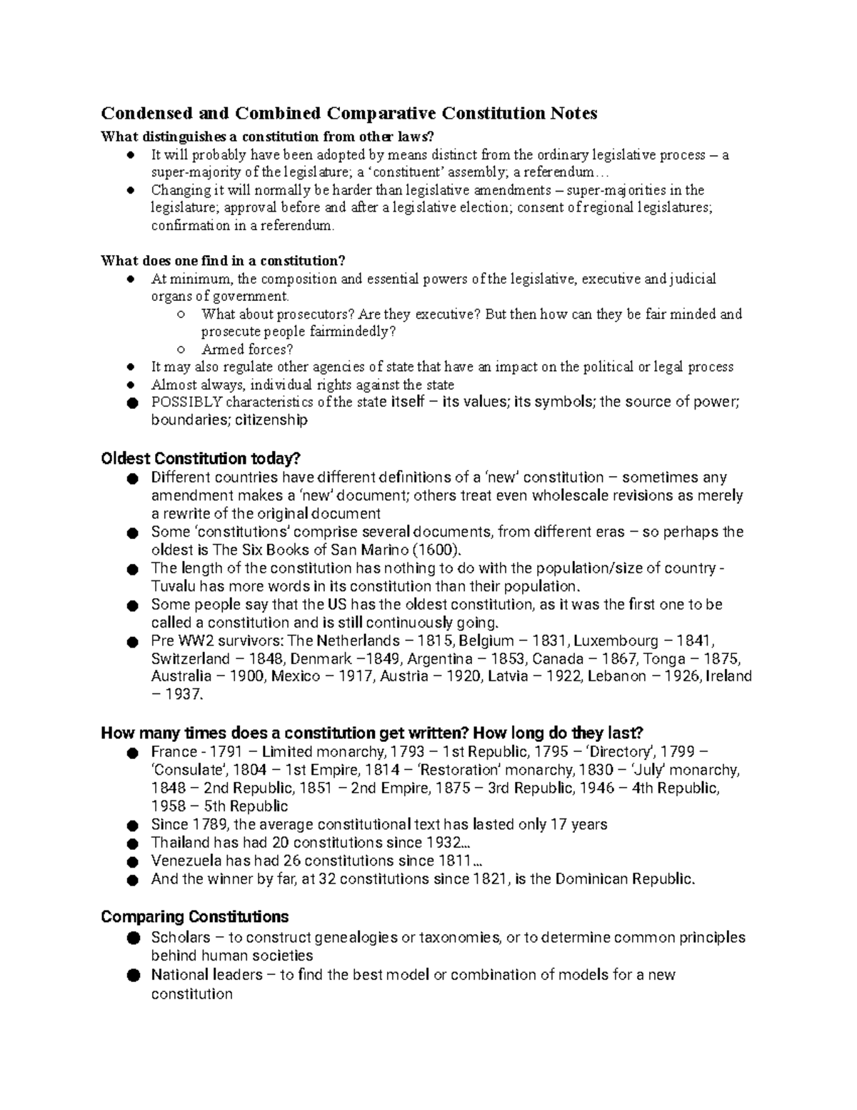 Condensed and Combinied Comparative Constitution Notes - .. Changing it ...