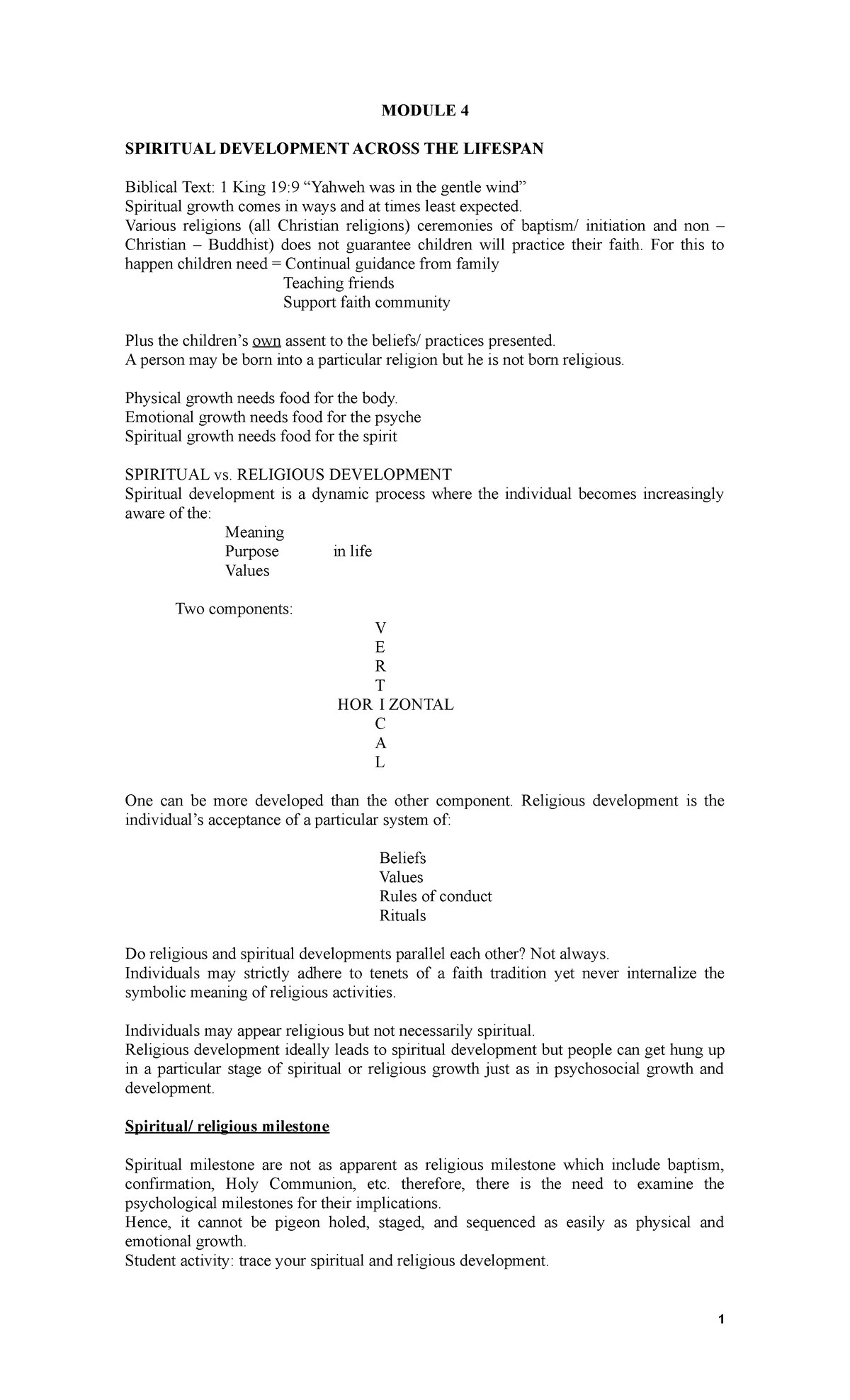 Study religion module 4 - MODULE 4 SPIRITUAL DEVELOPMENT ACROSS THE ...