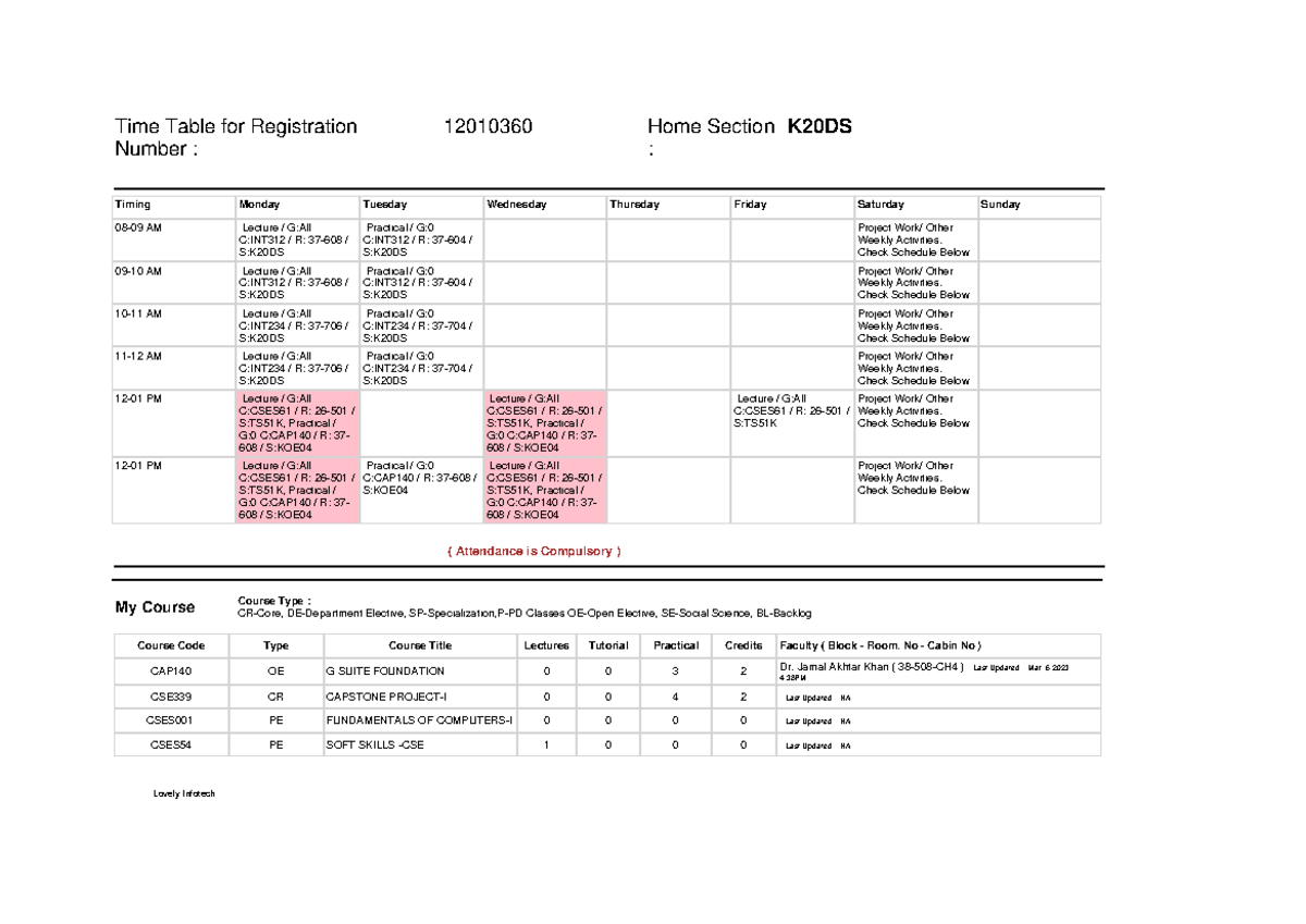 Rpt Time Table Student - bnm - Timing Monday Tuesday Wednesday Thursday ...