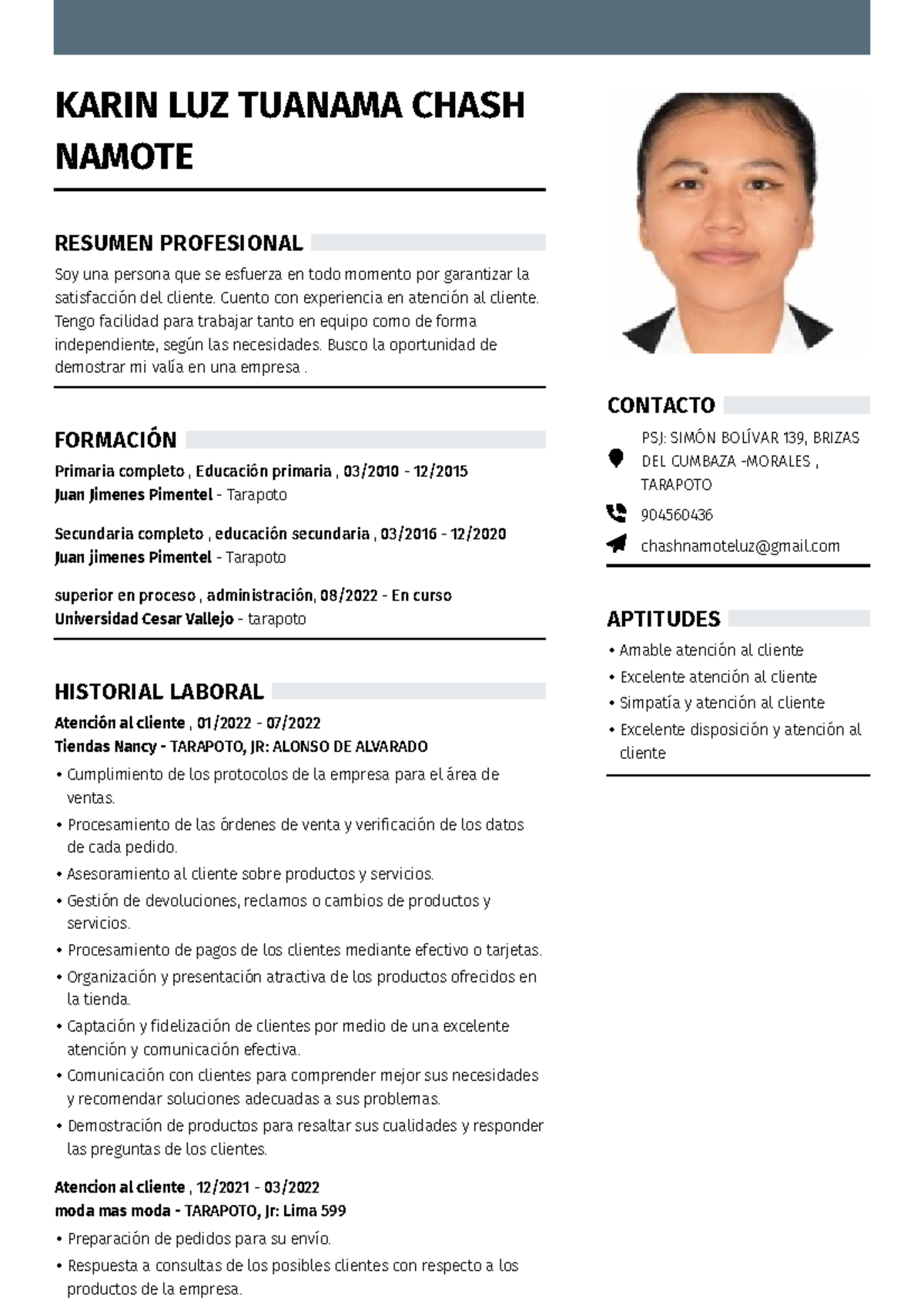 Karinluz Tuanamachashnamote CV - KARIN LUZ TUANAMA CHASH NAMOTE RESUMEN ...