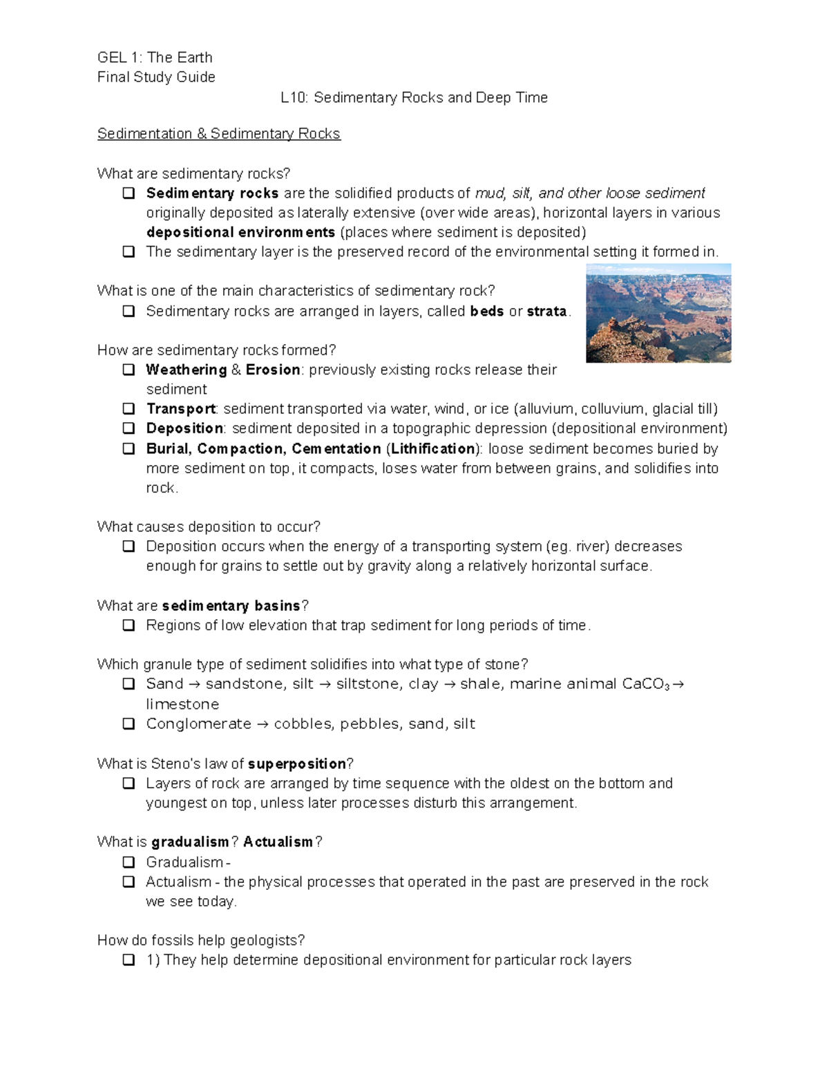 L10 Sedimentary Rocks Review - GEL 1: The Earth Final Study Guide L10 ...