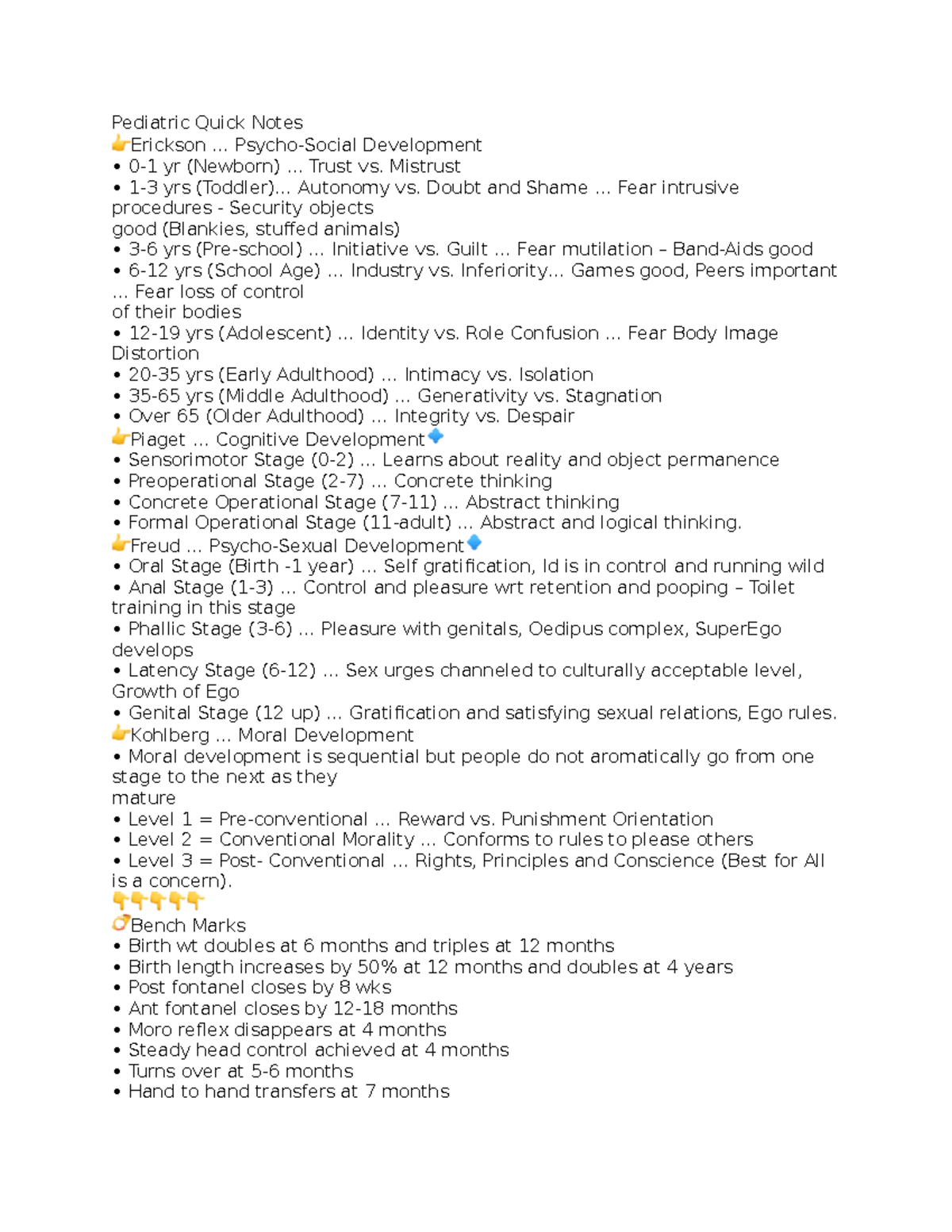 Pediatric Quick Notes - Pediatric Quick Notes Erickson ... Psycho ...