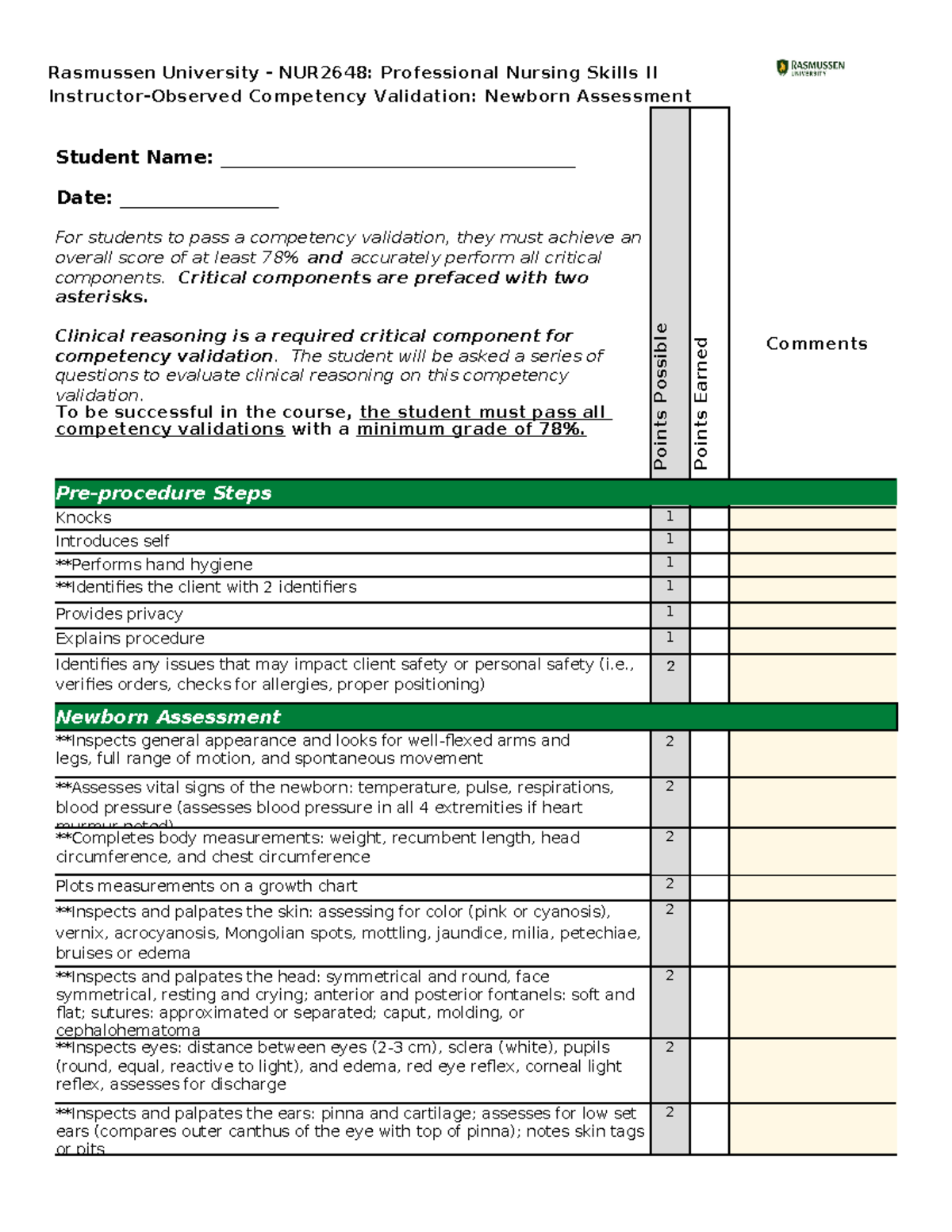 NUR2648 - Module 06 Newborn Assessment Competency Validation ...