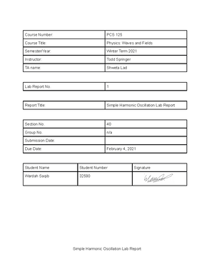 SPH4U Physics Formula Sheet for Tutorials - PCS 125 - Toronto Met - Studocu