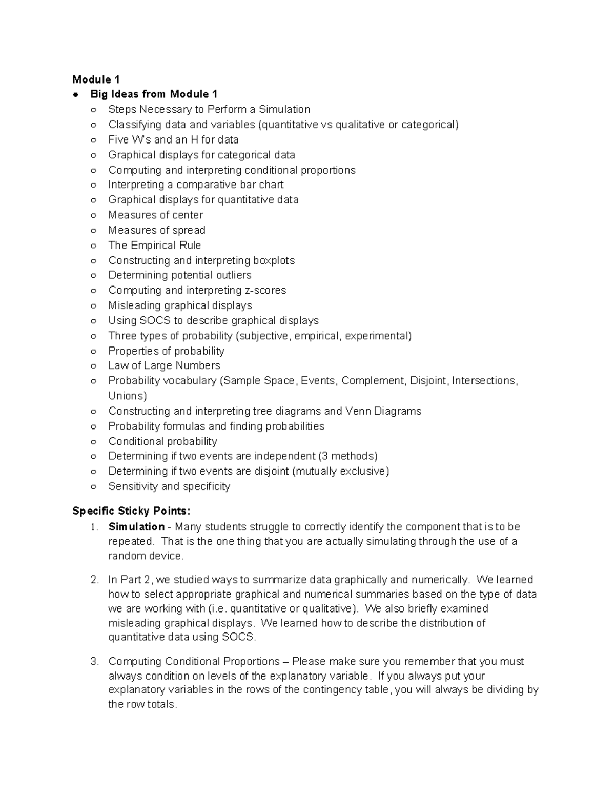 Exam 1 Study Guide - Lecture notes 1-10 - Module 1 Big Ideas from ...