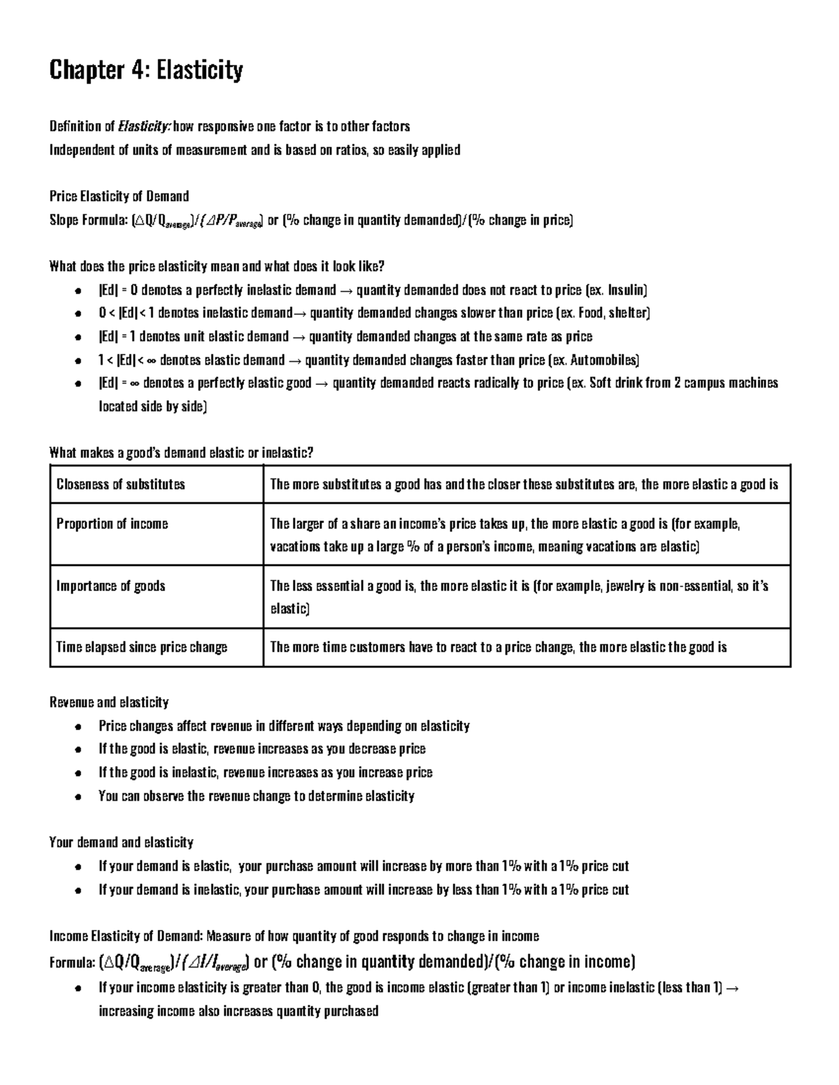 ECON 101 Notes 2 - Chapter 4: Elasticity Definition of Elasticity: how ...