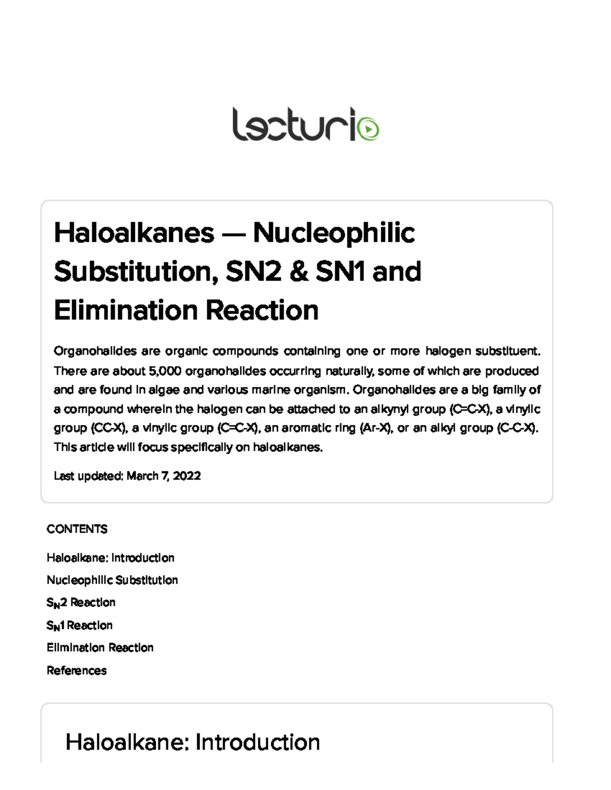 Haloalkanes — Nucleophilic Substitution, SN2 & SN1 and Elimination Reaction - Lecturio ...