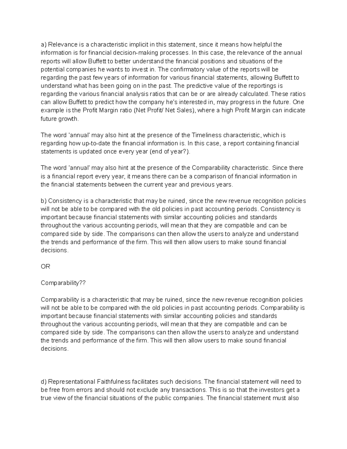 ACC 1701 Tutorial 1 Exercise 1-20 - a) Relevance is a characteristic ...